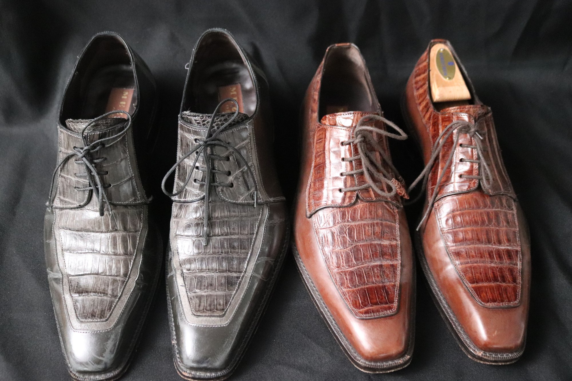 Two Pairs Of Mens Mezlan Leather Shoes With Brown Croc And Dark Grey ...