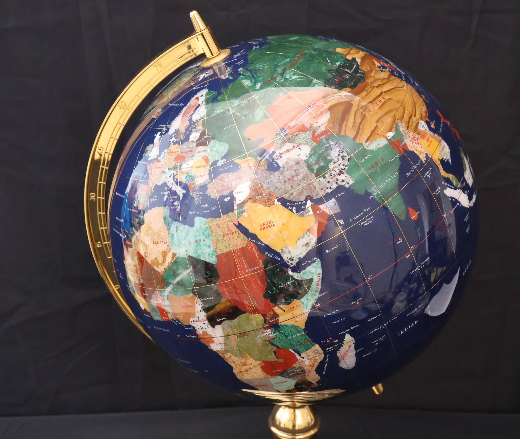Gemstone/Lapis Globe Map Of The World #62223 | Auctionninja.com