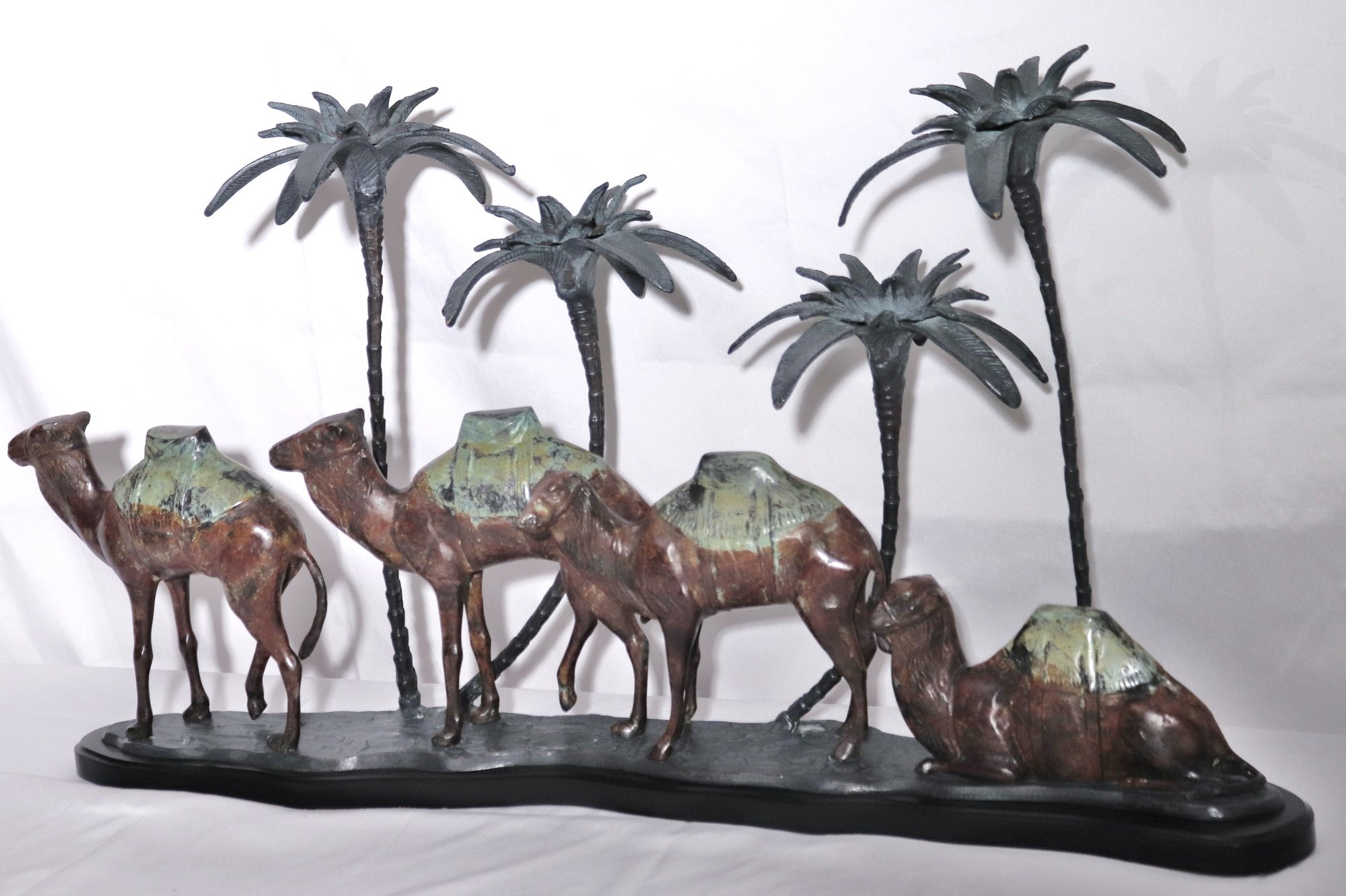 Orientalist Style Painted Bronze Middle Eastern Camel Formation With ...