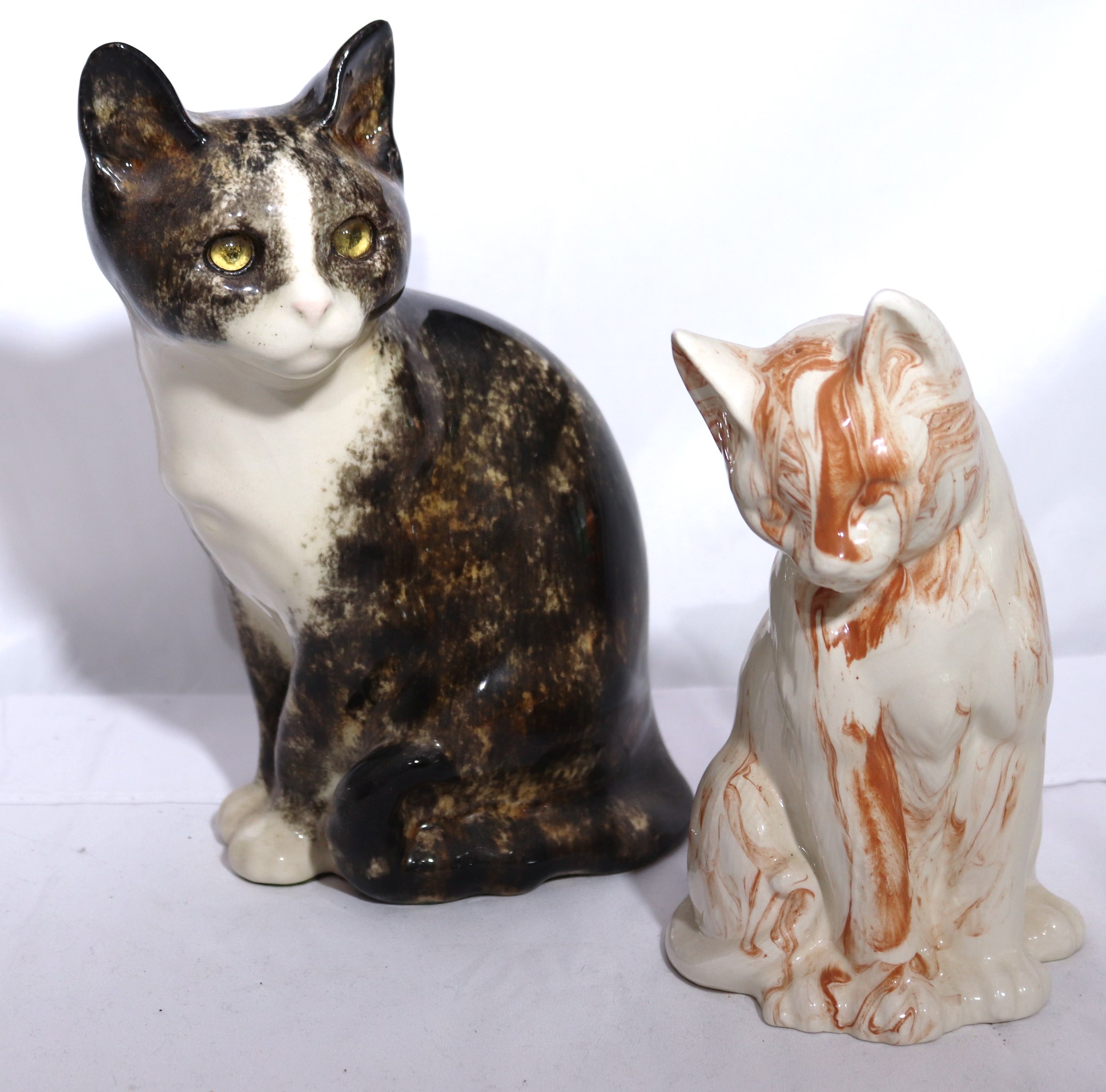 Ceramic Cat Sculptures, Tenn. Clay And Larger Cat Figurine With Glass ...