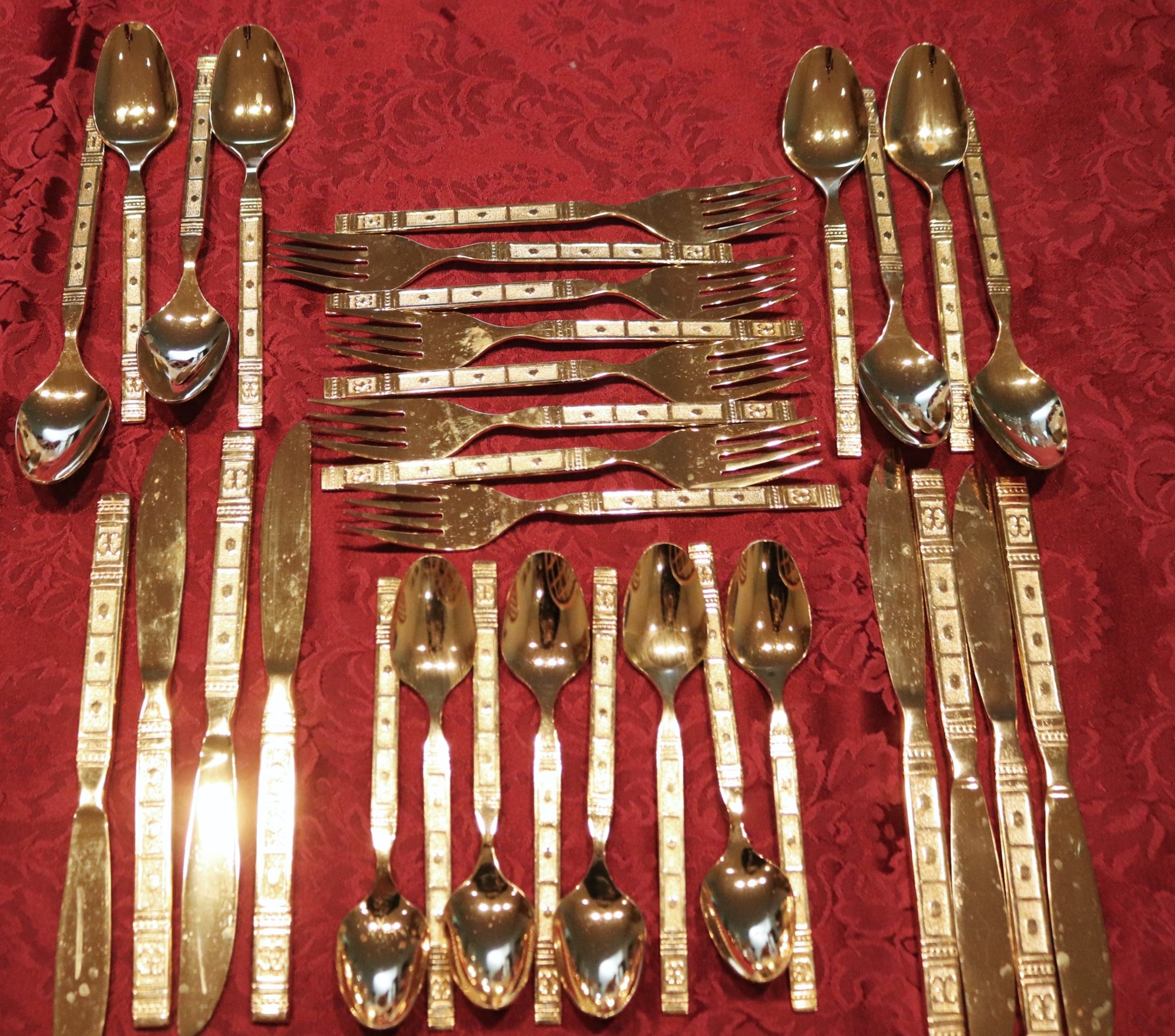 Midcentury Modern Style, Geometric Patterned Gold Flatware By Lifetime ...