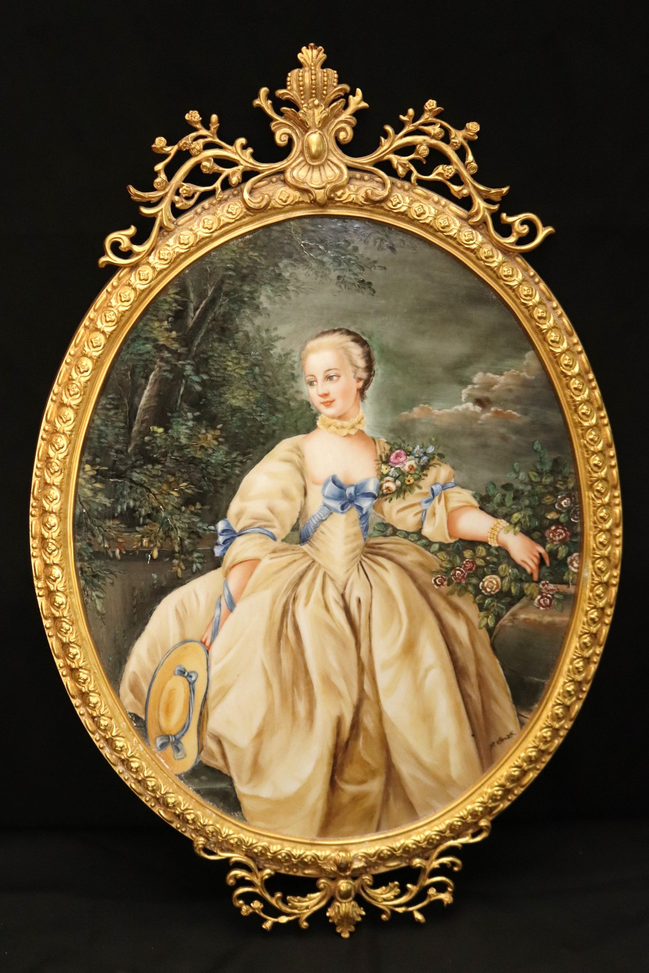 Signed, Hand Painted Portrait Of A French Rococo Noblewoman, In Oval ...