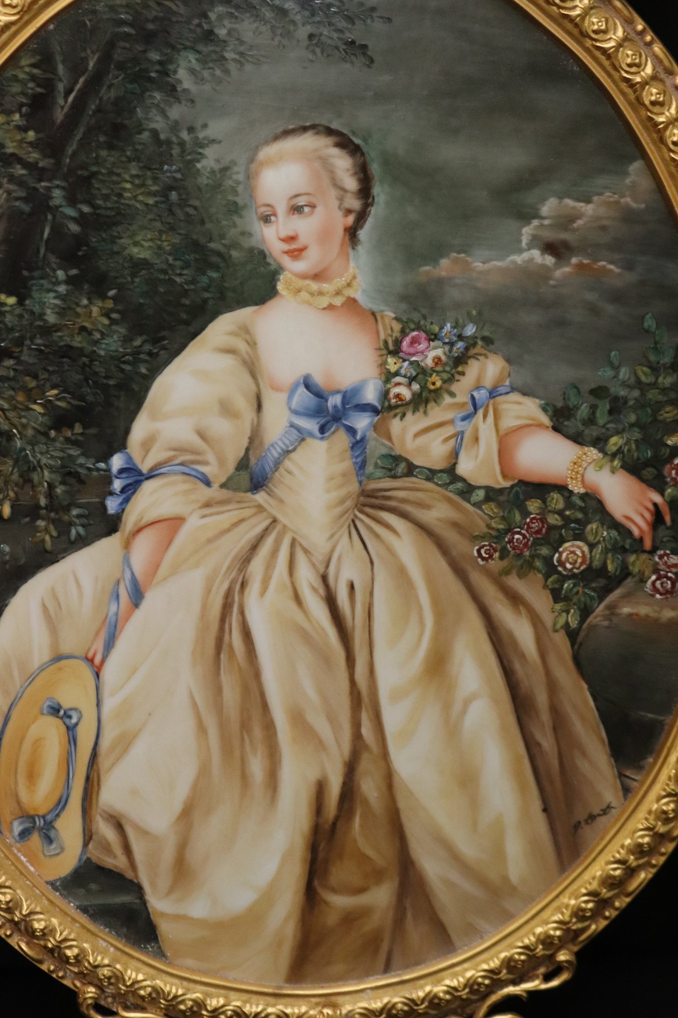 Signed, Hand Painted Portrait Of A French Rococo Noblewoman, In Oval ...