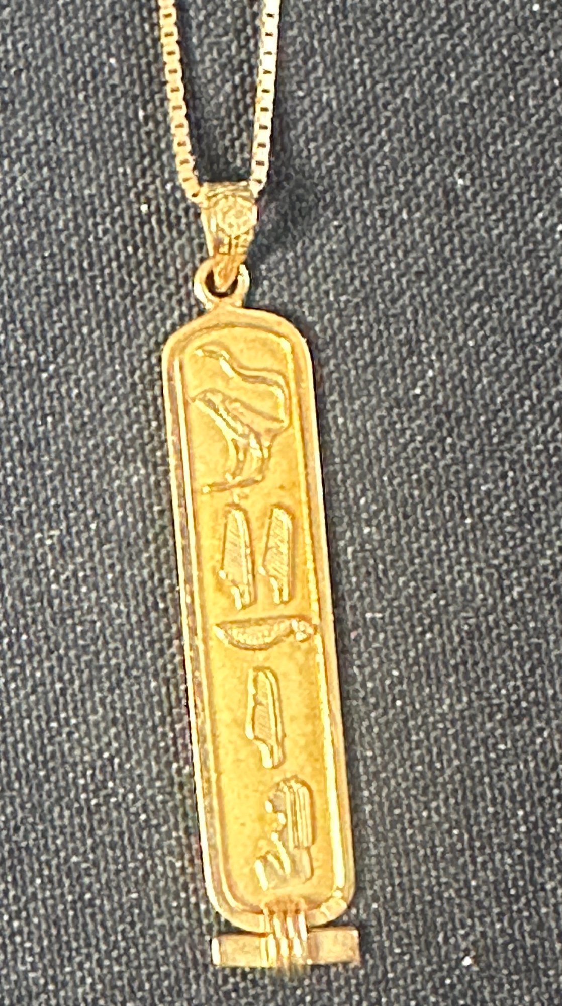 18K YG Egyptian Hieroglyph Cartouche Pendant On 14K YG 22.5 Inch Box ...