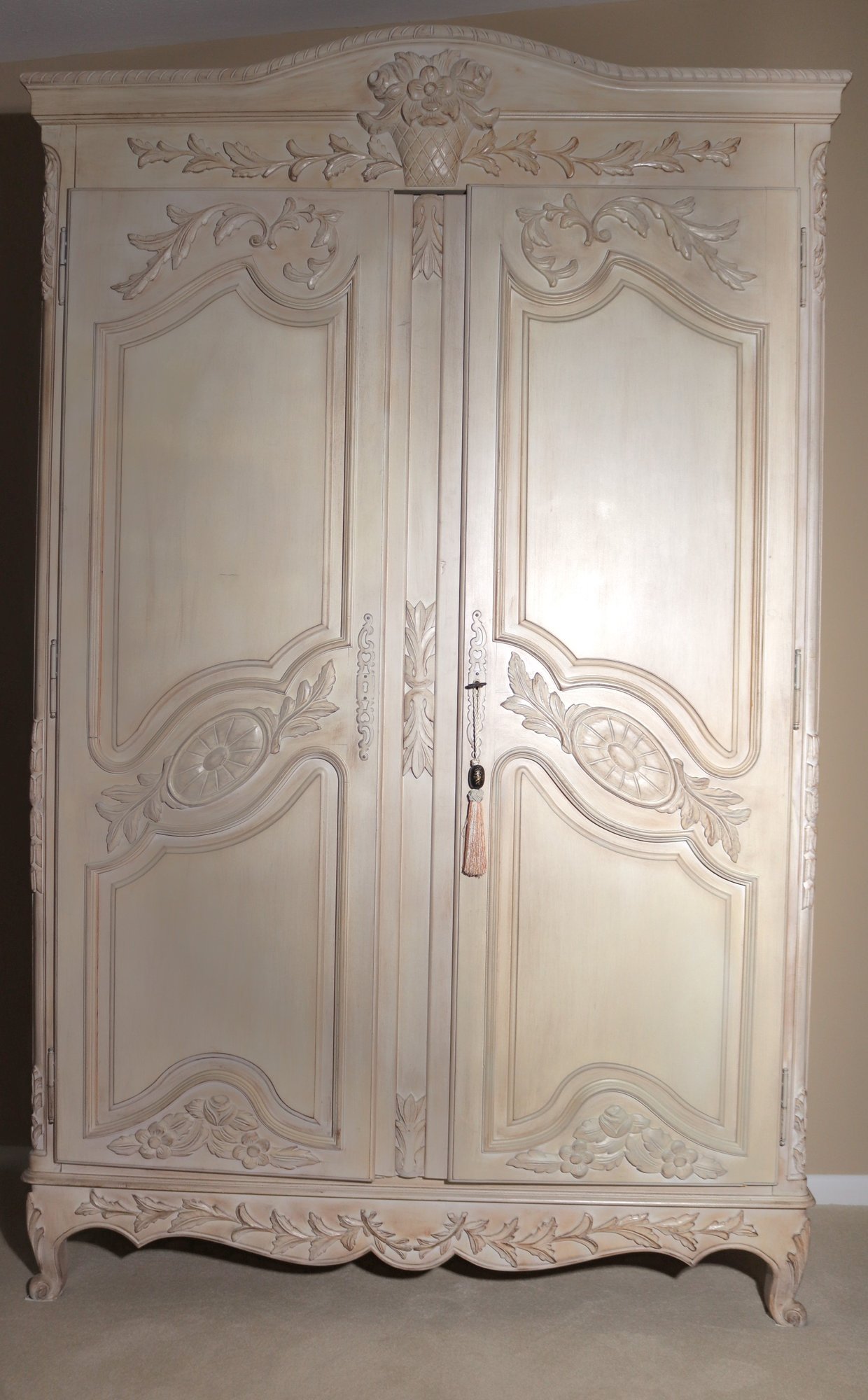 Whitewashed French Style Armoire With Two Doors And Interior ...
