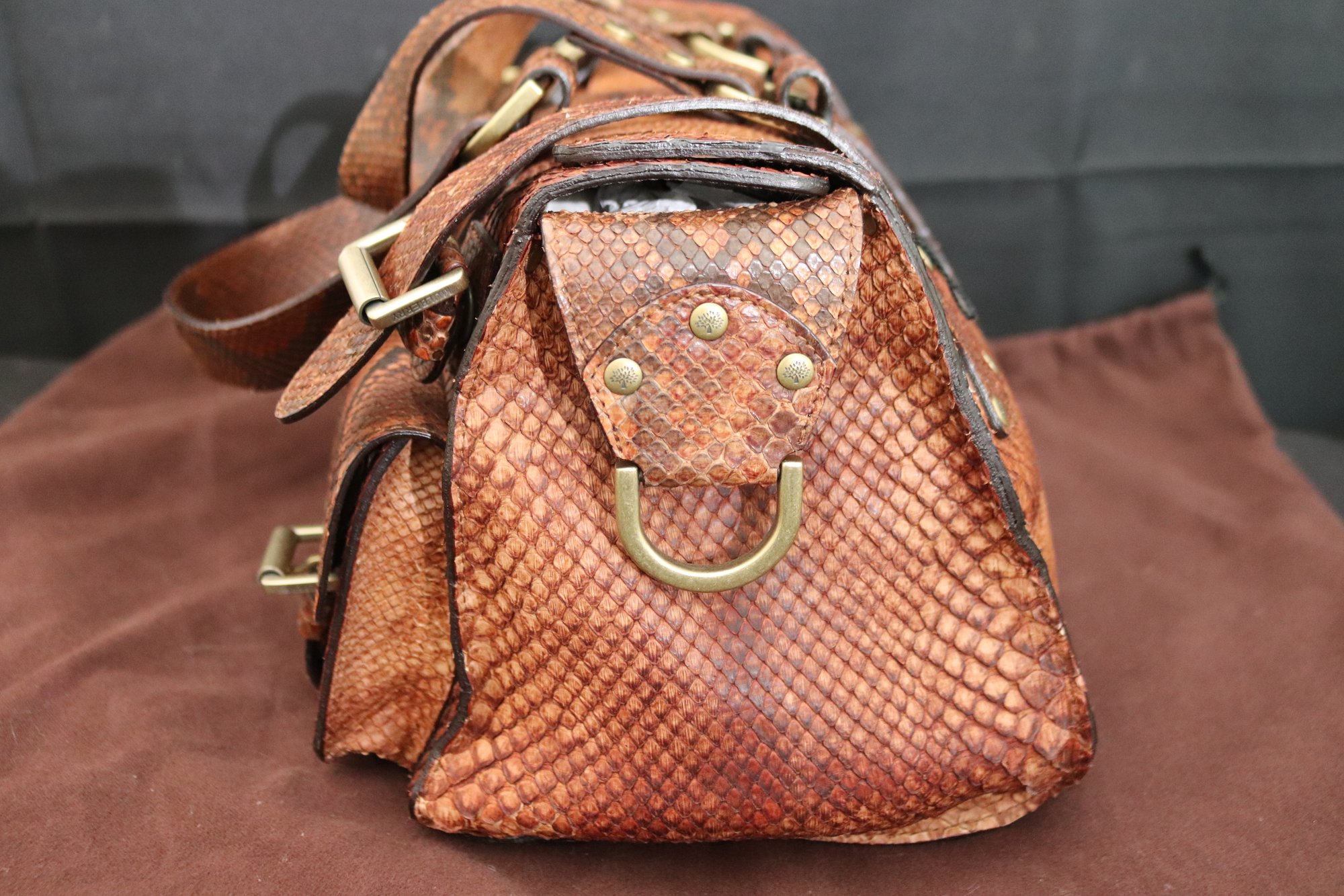 Rare Mulberry Roxanne Brown Python Snake Skin Leather Shoulder Handbag ...