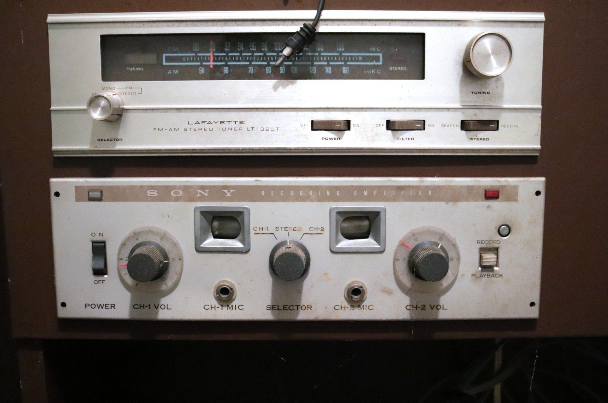 Antique Sony Recording Amplifier & Lafayette Tuner In Cabinet With ...