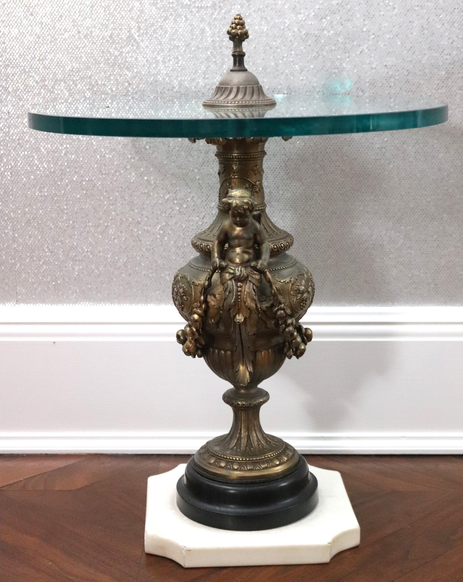 French Bronze Urn Table With Glass Top And Intricate Relief Work With ...