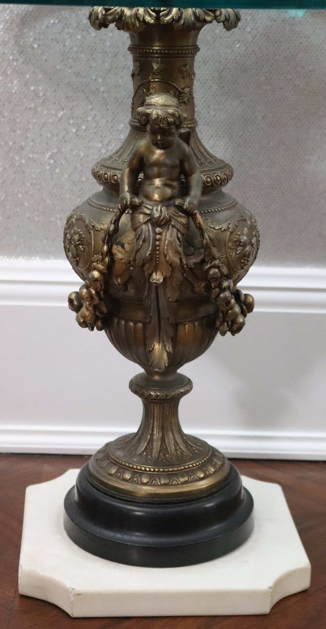 French Bronze Urn Table With Glass Top And Intricate Relief Work With ...