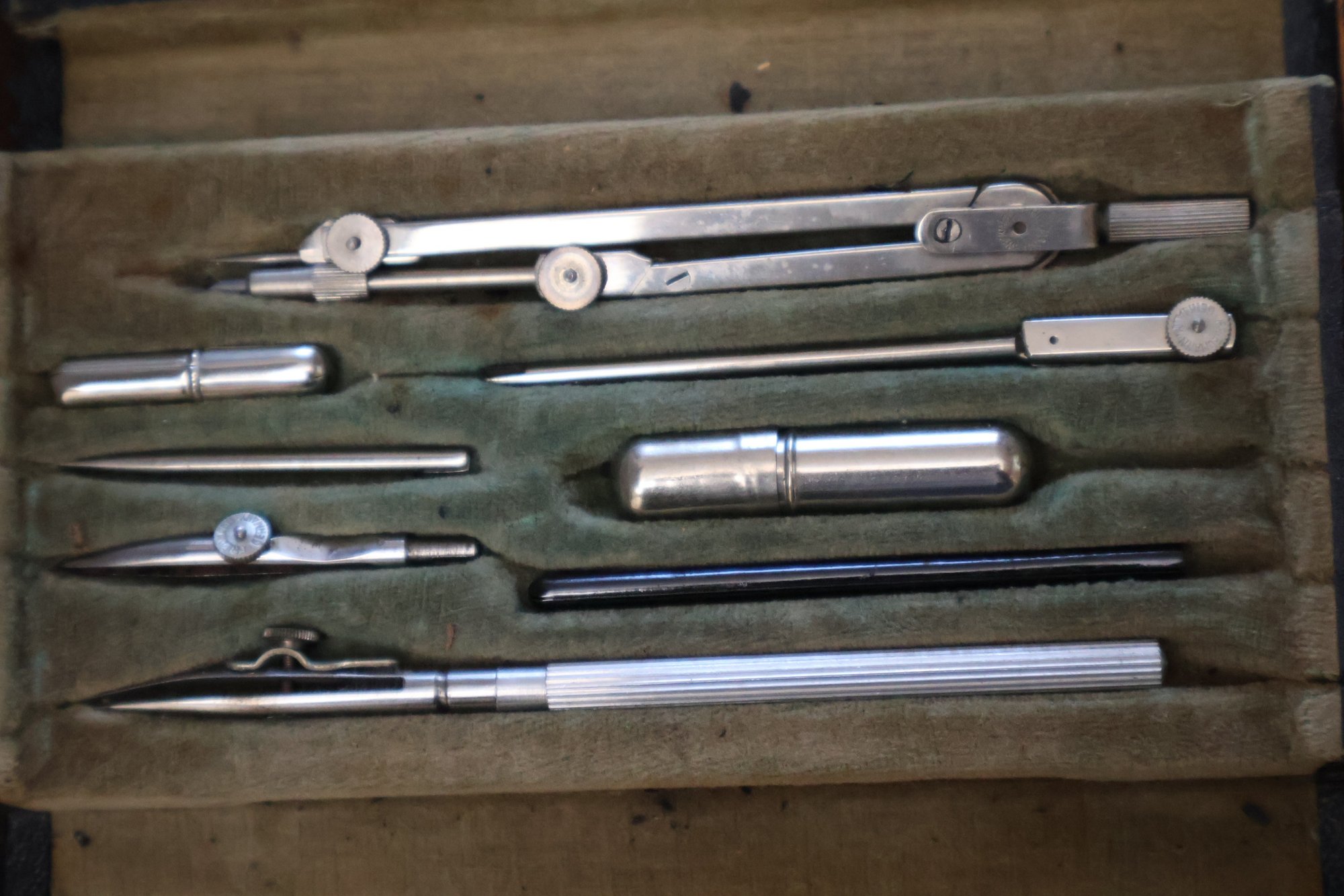 Pair Of Vintage Drafting Tools Sets And Slide Rules With Leather Cases ...