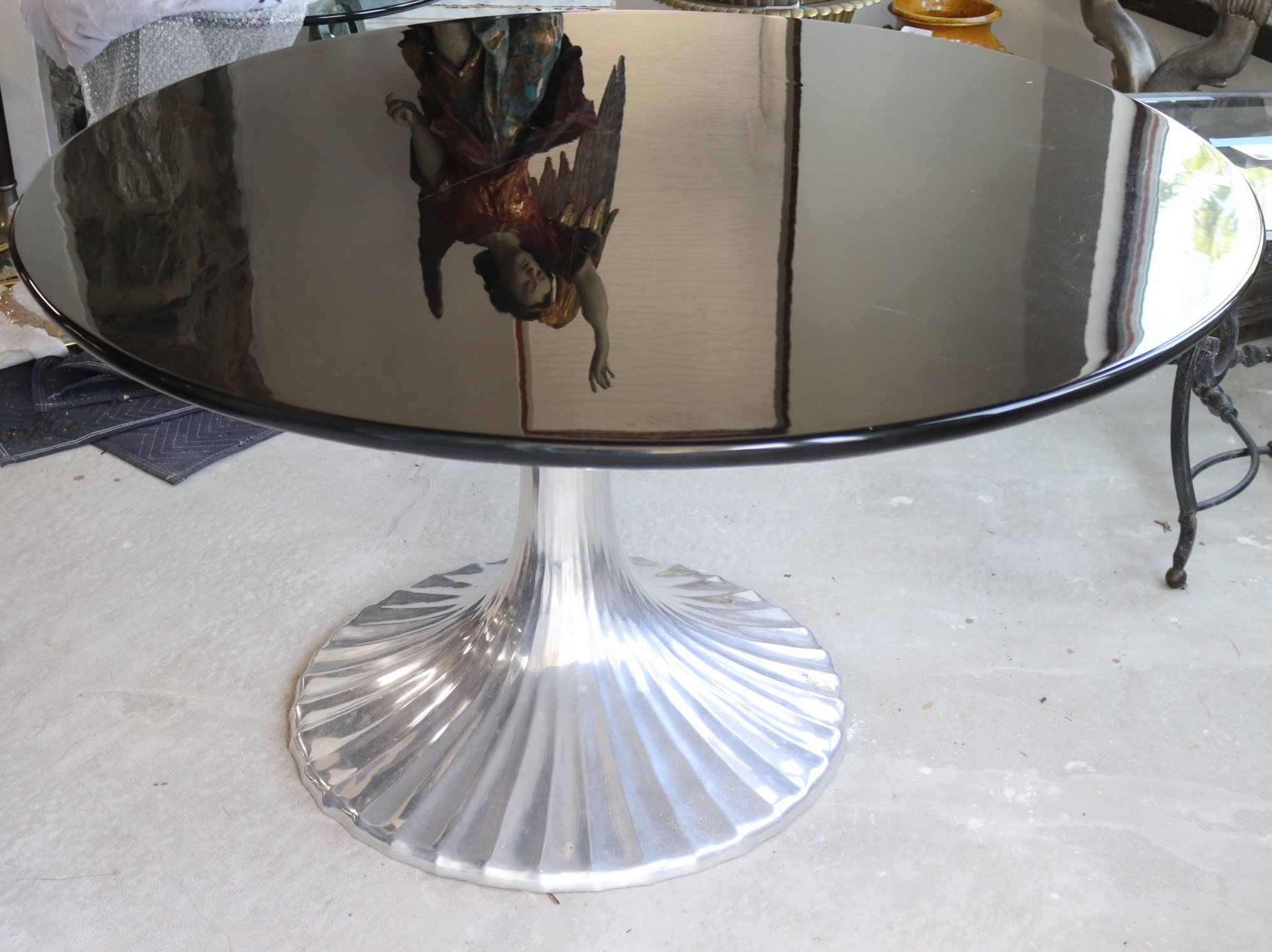 Modernist Oly Studio Luca Tulip Base Round Black Dining Table With ...