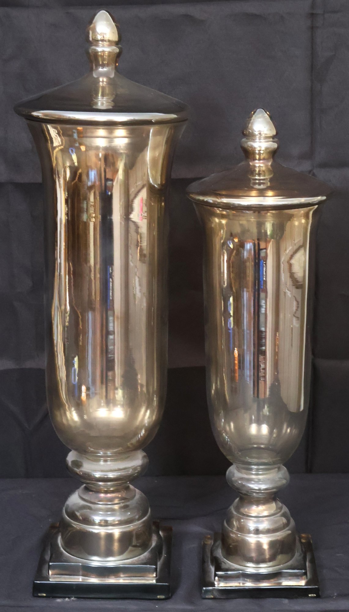 Pair Of 2 Metallic Smoke Apothecary Jars. #68474 | Auctionninja.com