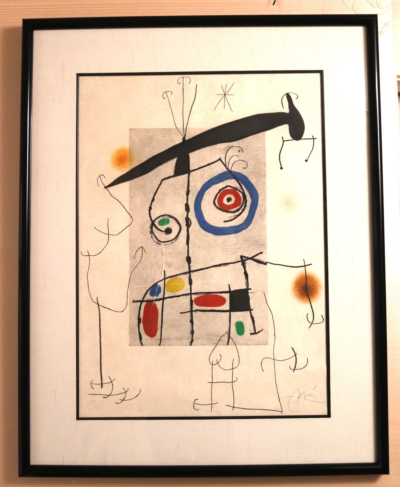 Attributed To Joan Miro Pencil Signed Color Etching Lhomme Au Balancier ...