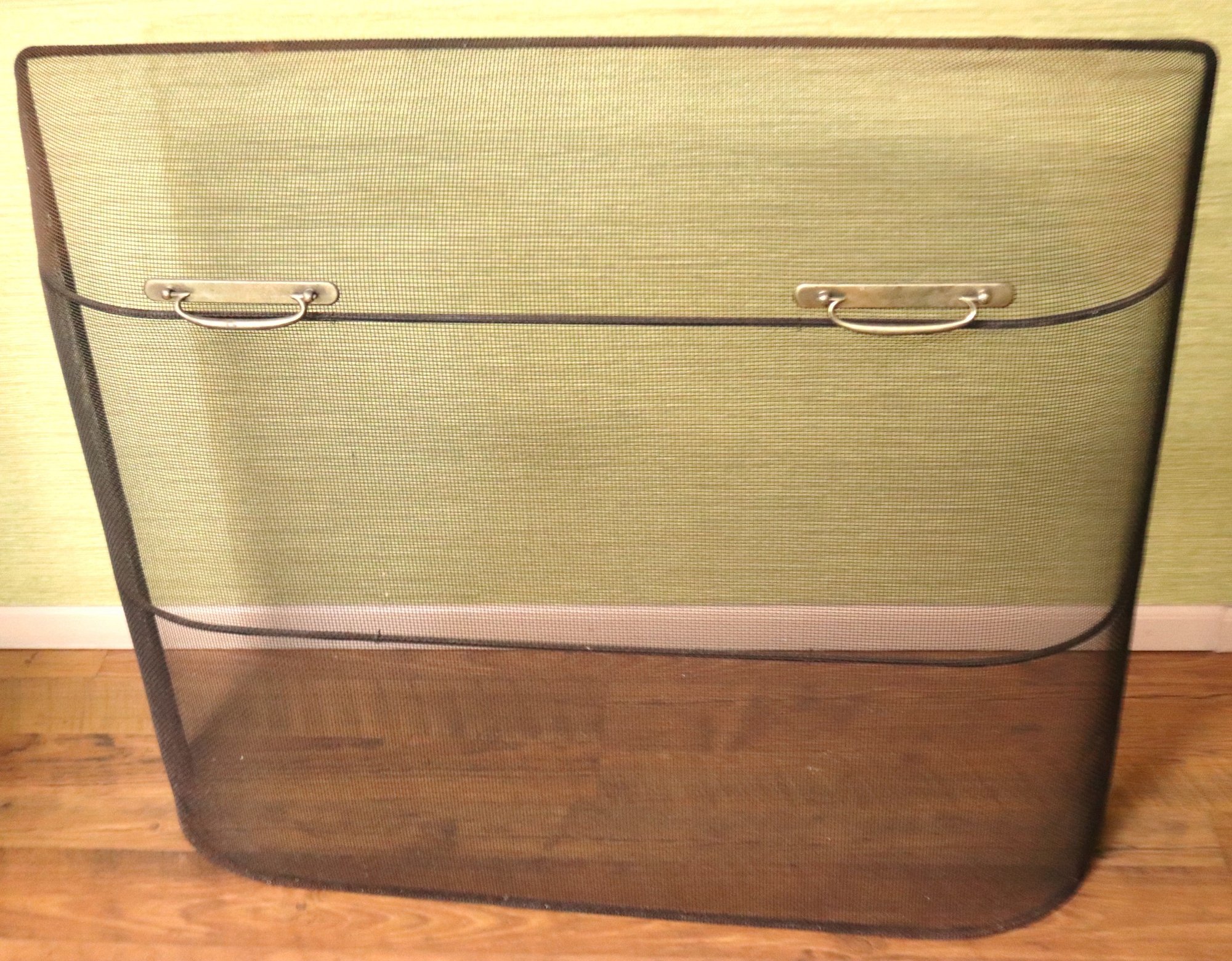 Vintage French Country Fireplace Screen With Rounded Corners And Brass ...