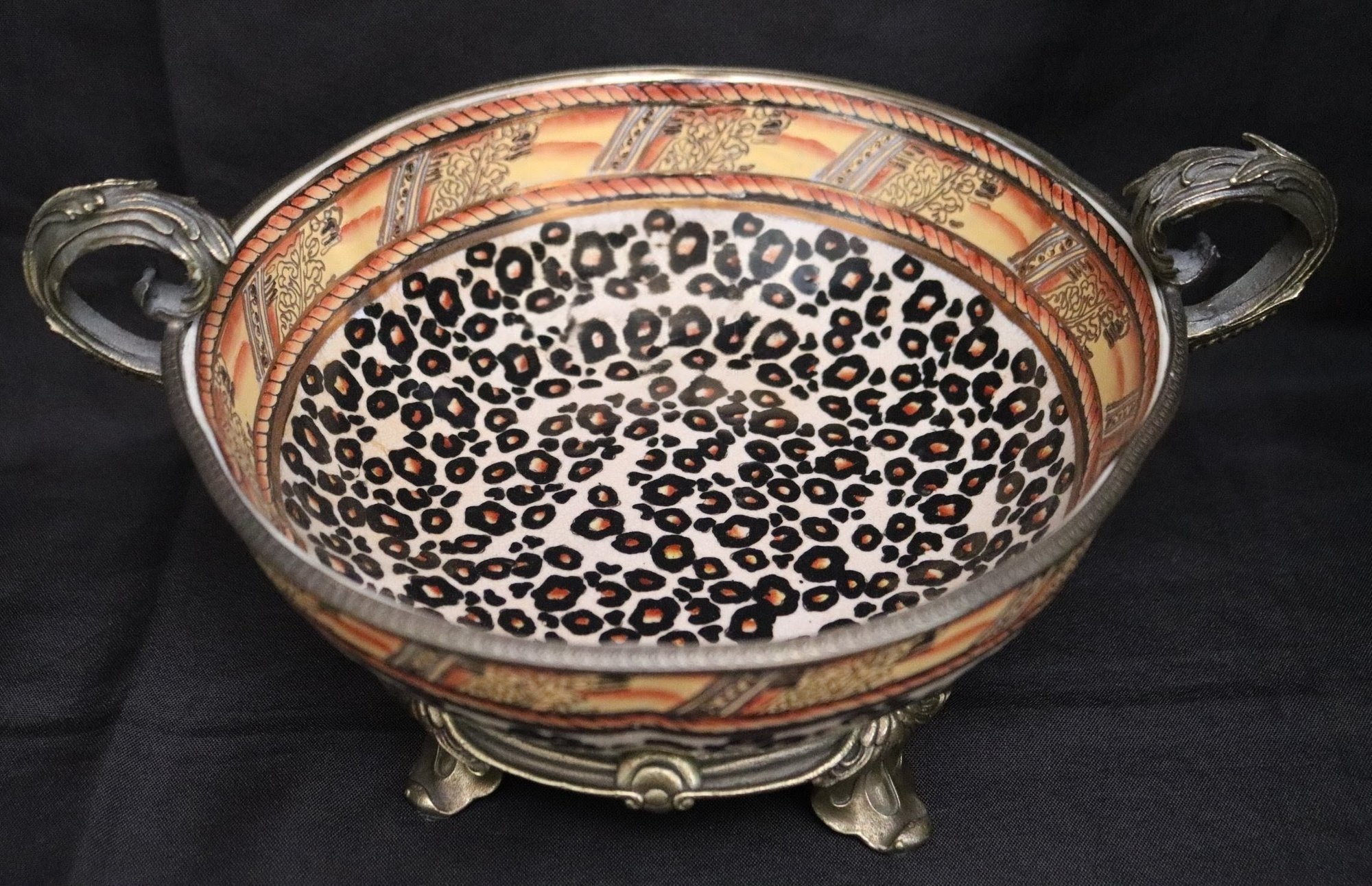 Dominic Crackle Glaze Porcelain Centerpiece Bowl With Brass Mount And ...