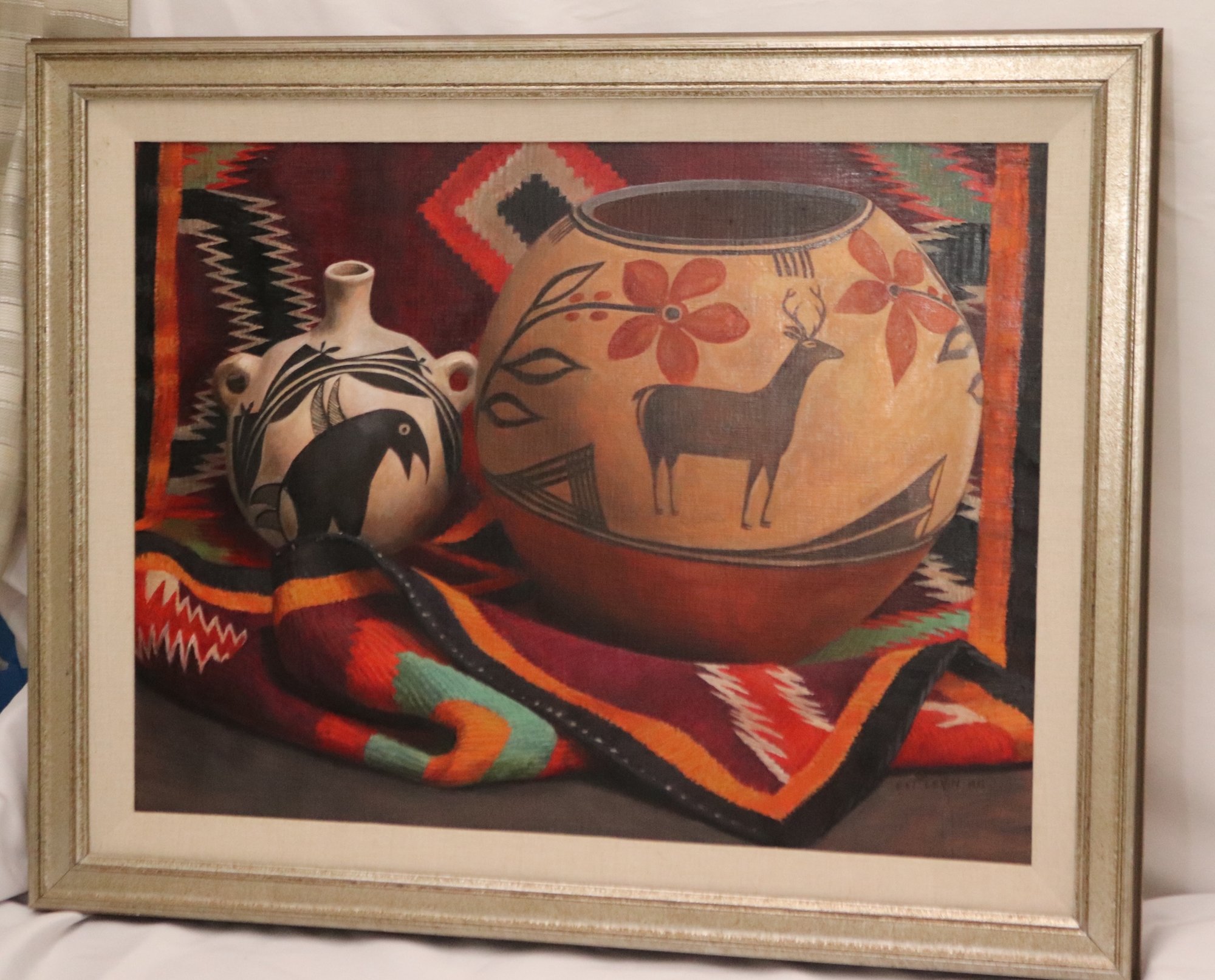 Eli Levan 1985 Framed Painting Of Southwestern Pottery On Panel #51076 ...