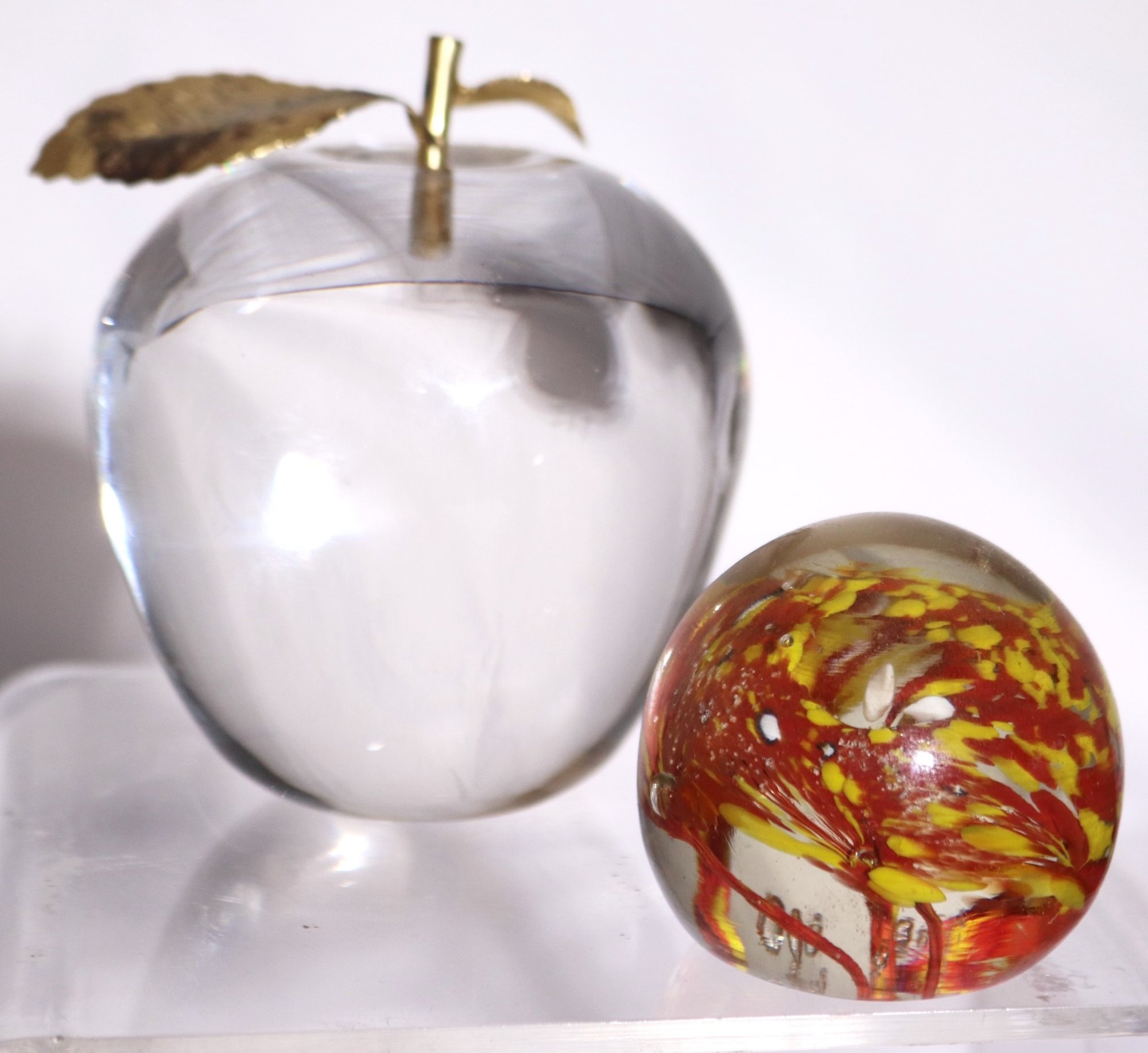 Vintage Apple Paper Weight Signed Cartier And Swirled Art Glass ...