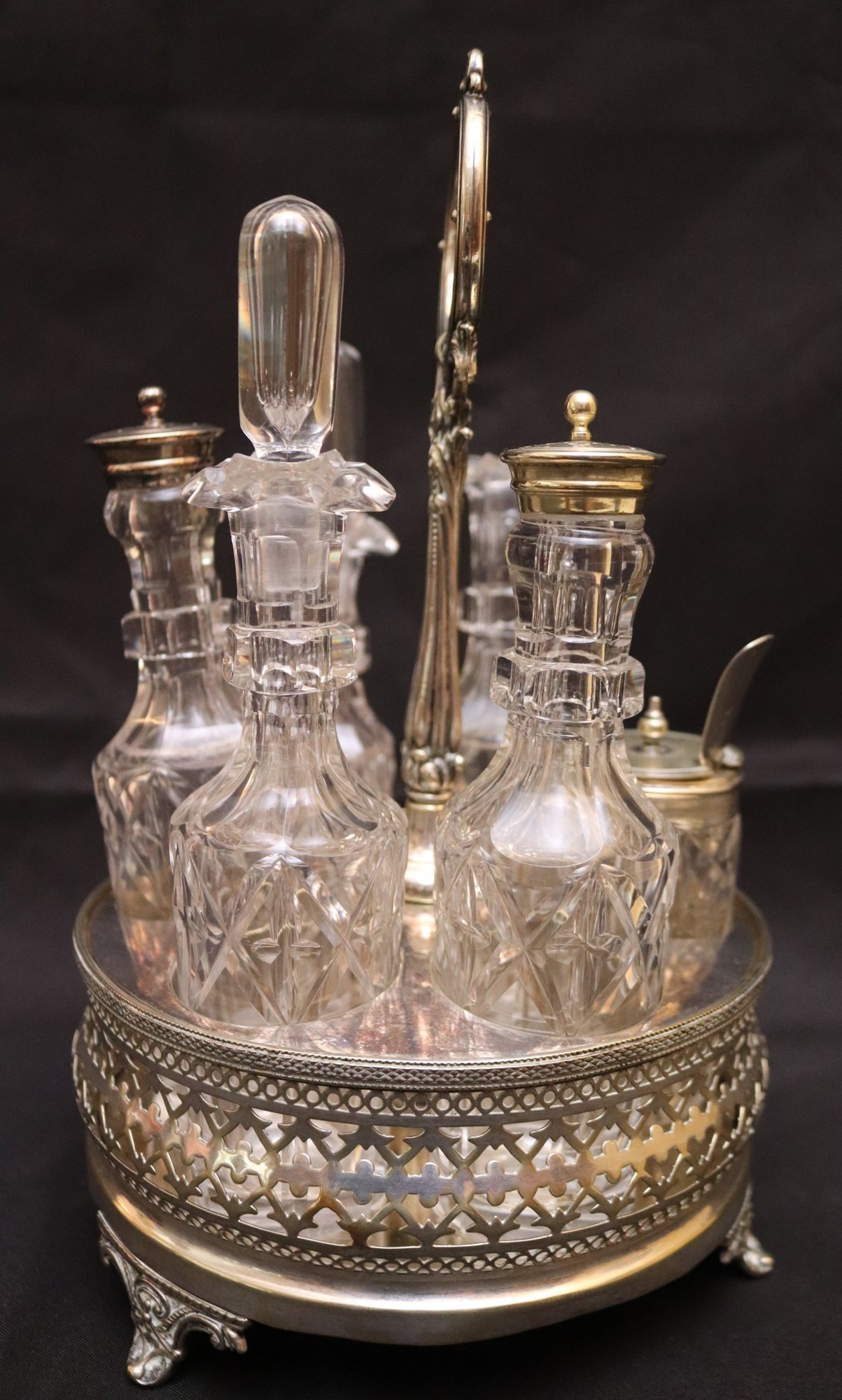 Vintage Cut Glass Condiment Cruet Set #65611 | Auctionninja.com