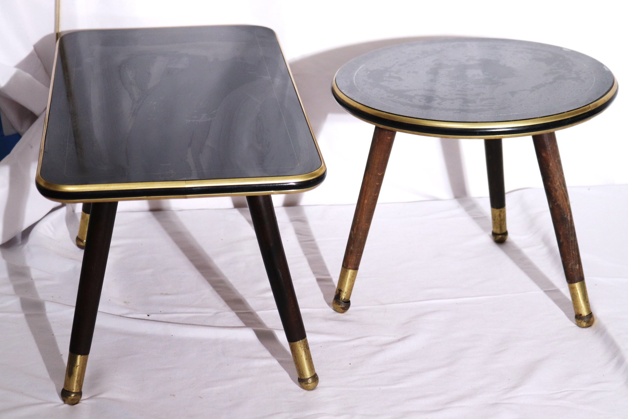 Includes A Set Of Vintage MCM Stools/ Mini Tables With Brass Accents ...