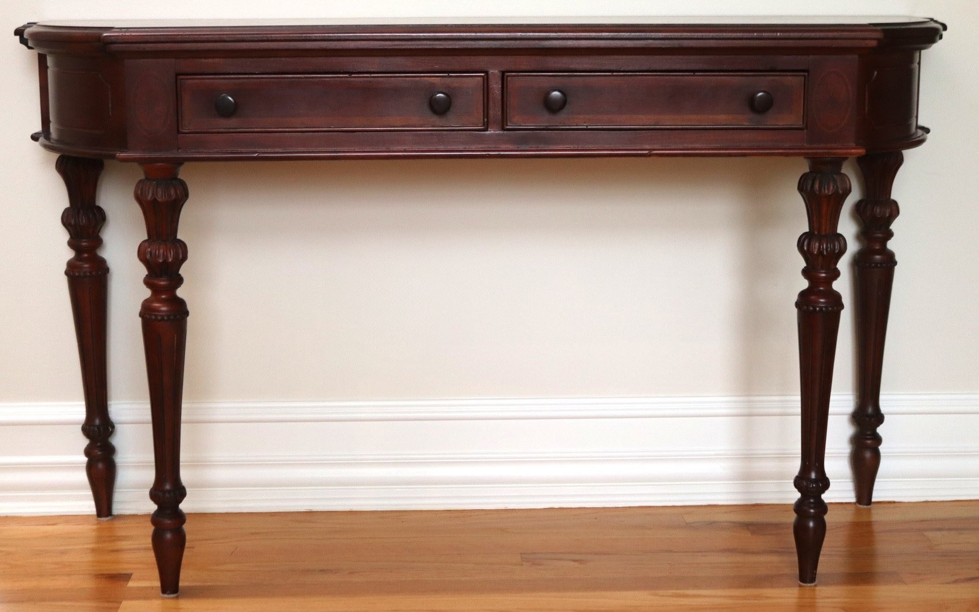Habersham Solid Mahogany 2-Drawer Spindle Leg Rounded Edge Console ...