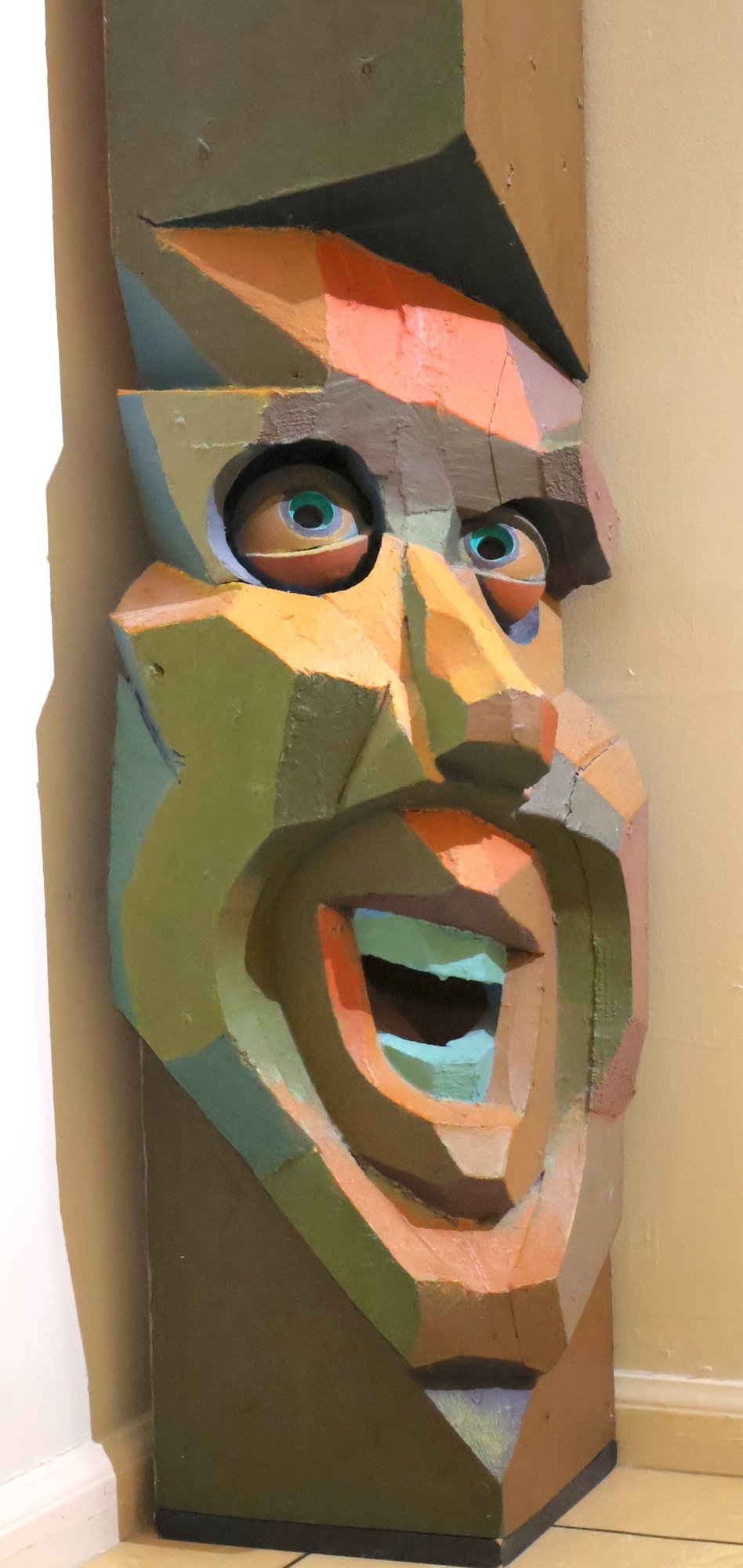 Incredibly Tall Hand Carved And Painted Wooden Sculpture Featuring ...