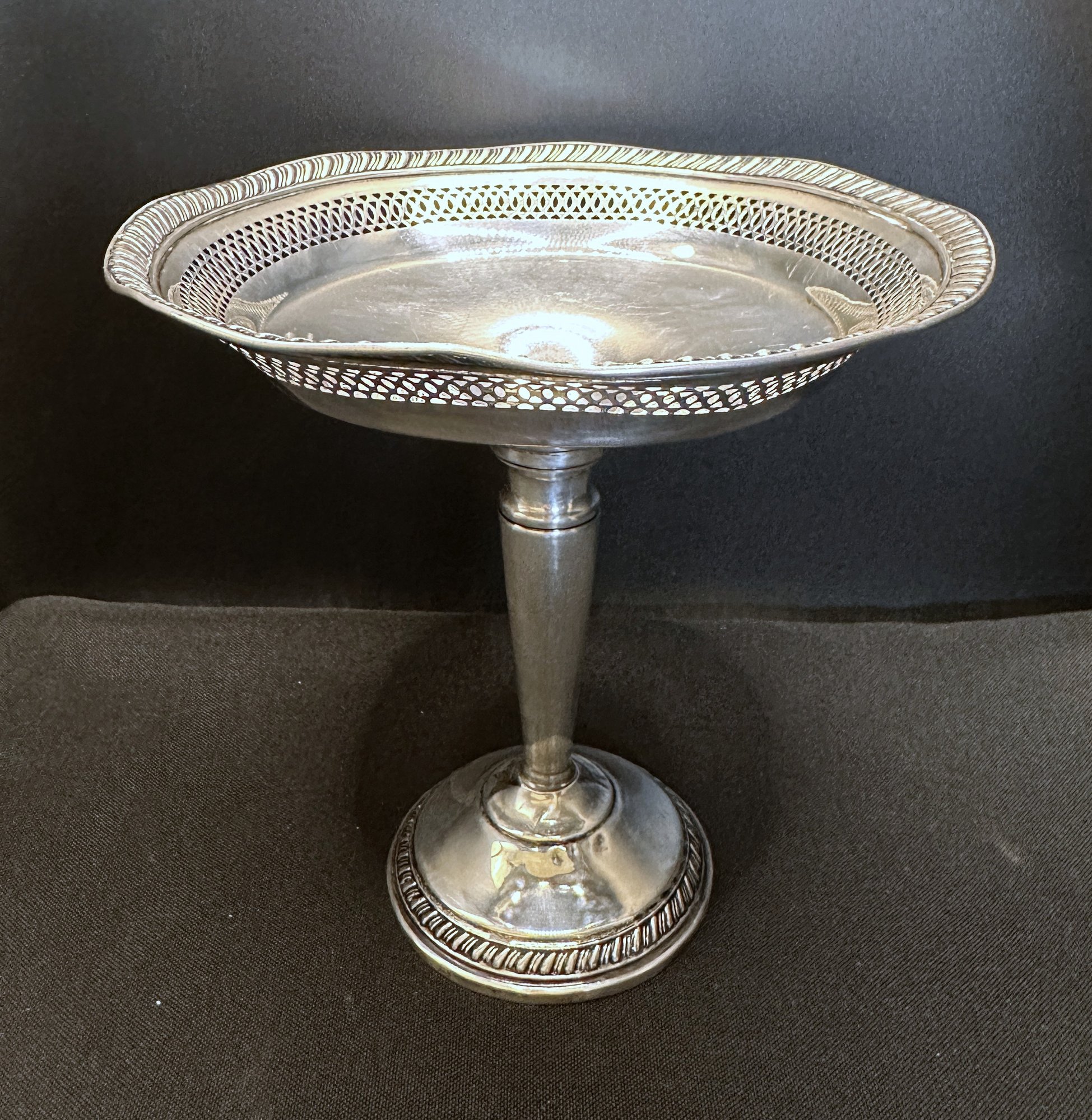 Sterling Silver Pierced Rim Weighted Pedestal Candy Dish - Signed Crown ...