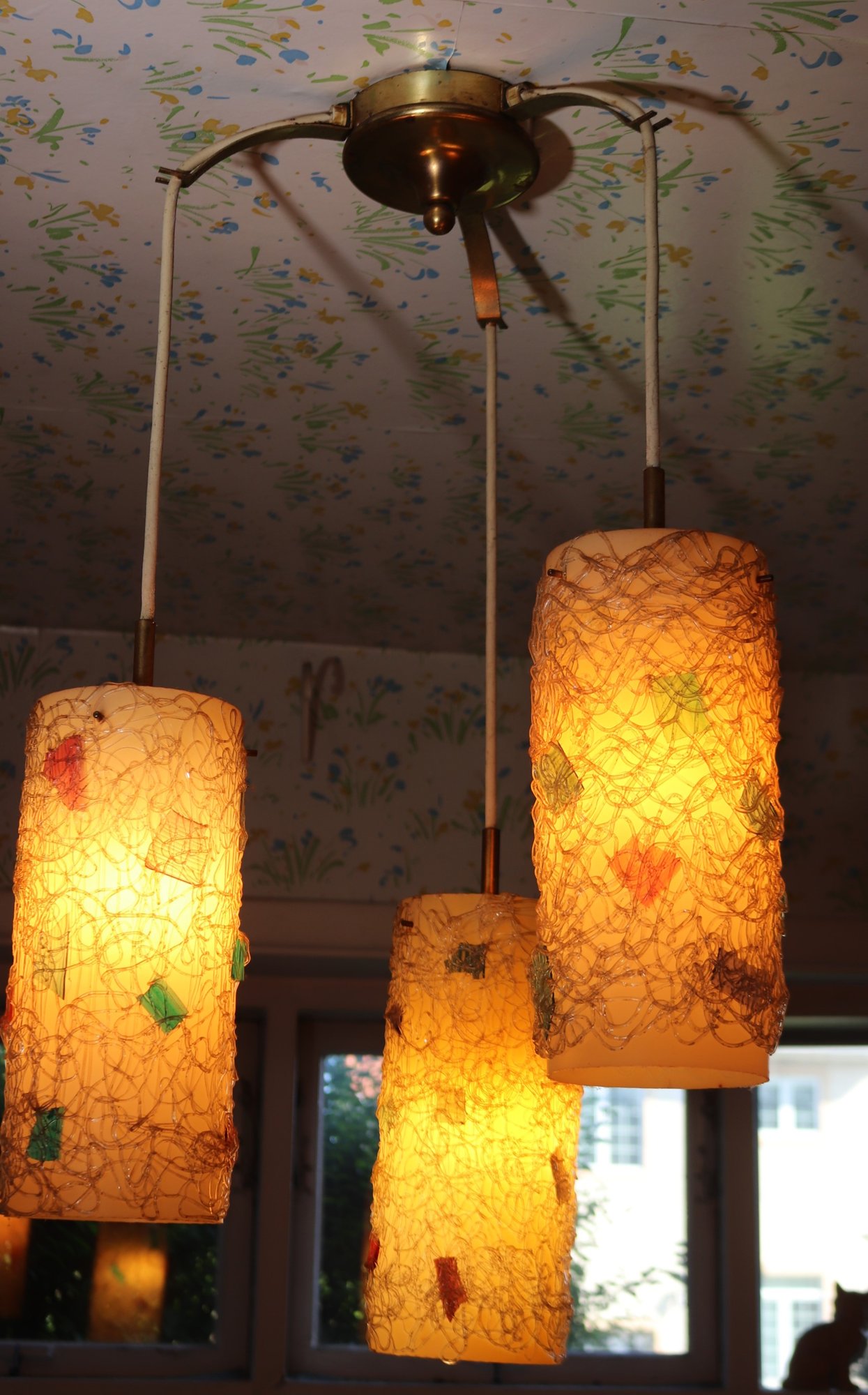 Original Vintage MCM 3 Pendant Light Fixture Approx. 16 X 30 Inches ...