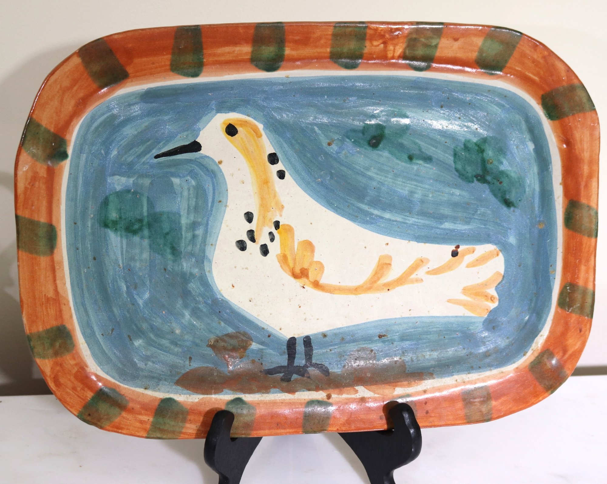 Cute Italian Style Painted Ceramic Serving Platter With Perched Bird ...