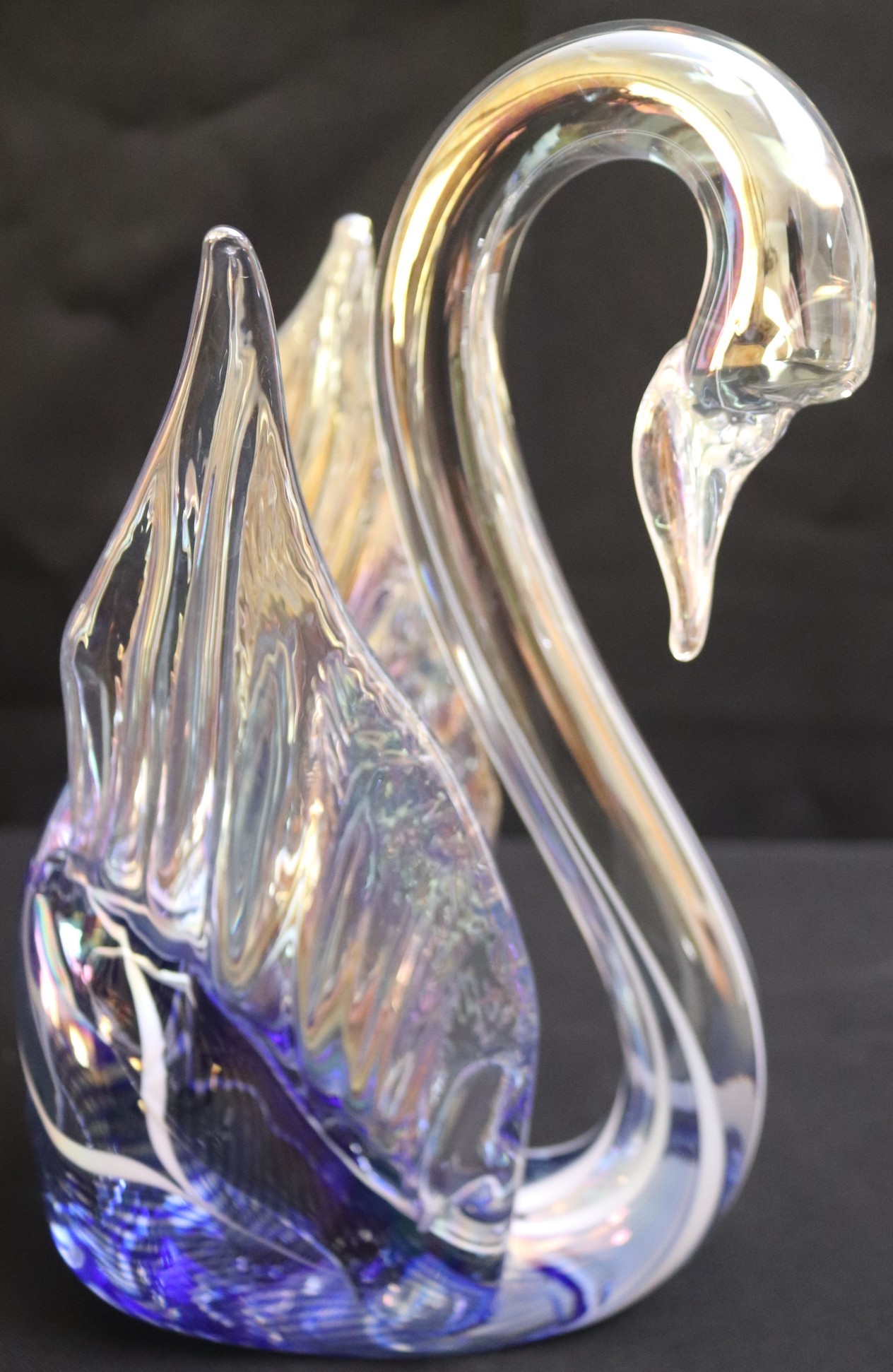 Signed Vintage Stuart Abelman Iridescent Art Glass Of Winged Swan ...