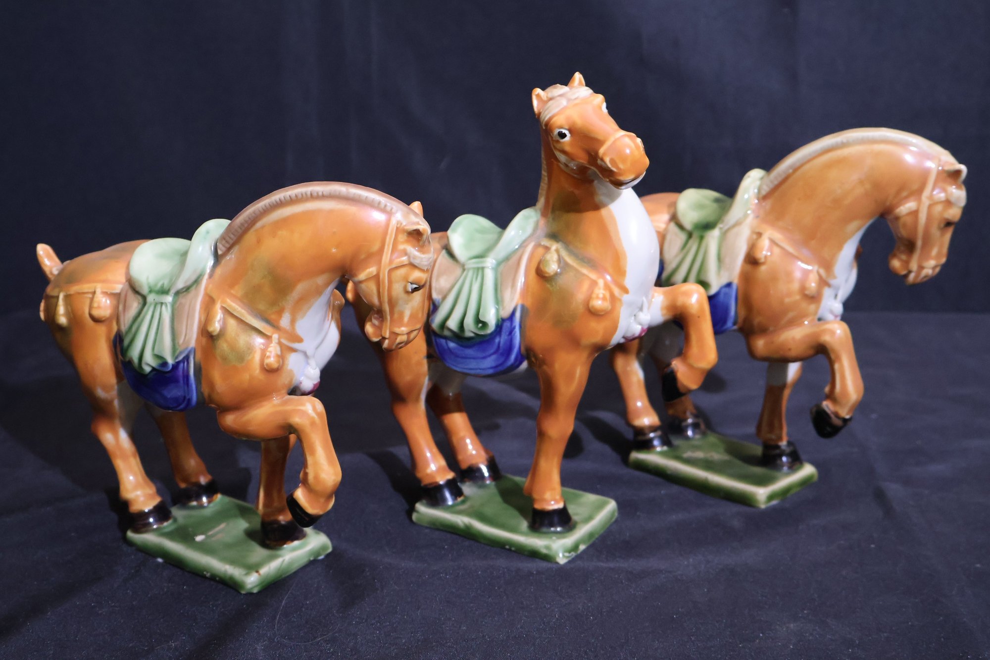 3 Vintage Chinese Tang Dynasty Sancai Style Glazed Ceramic War Horse ...