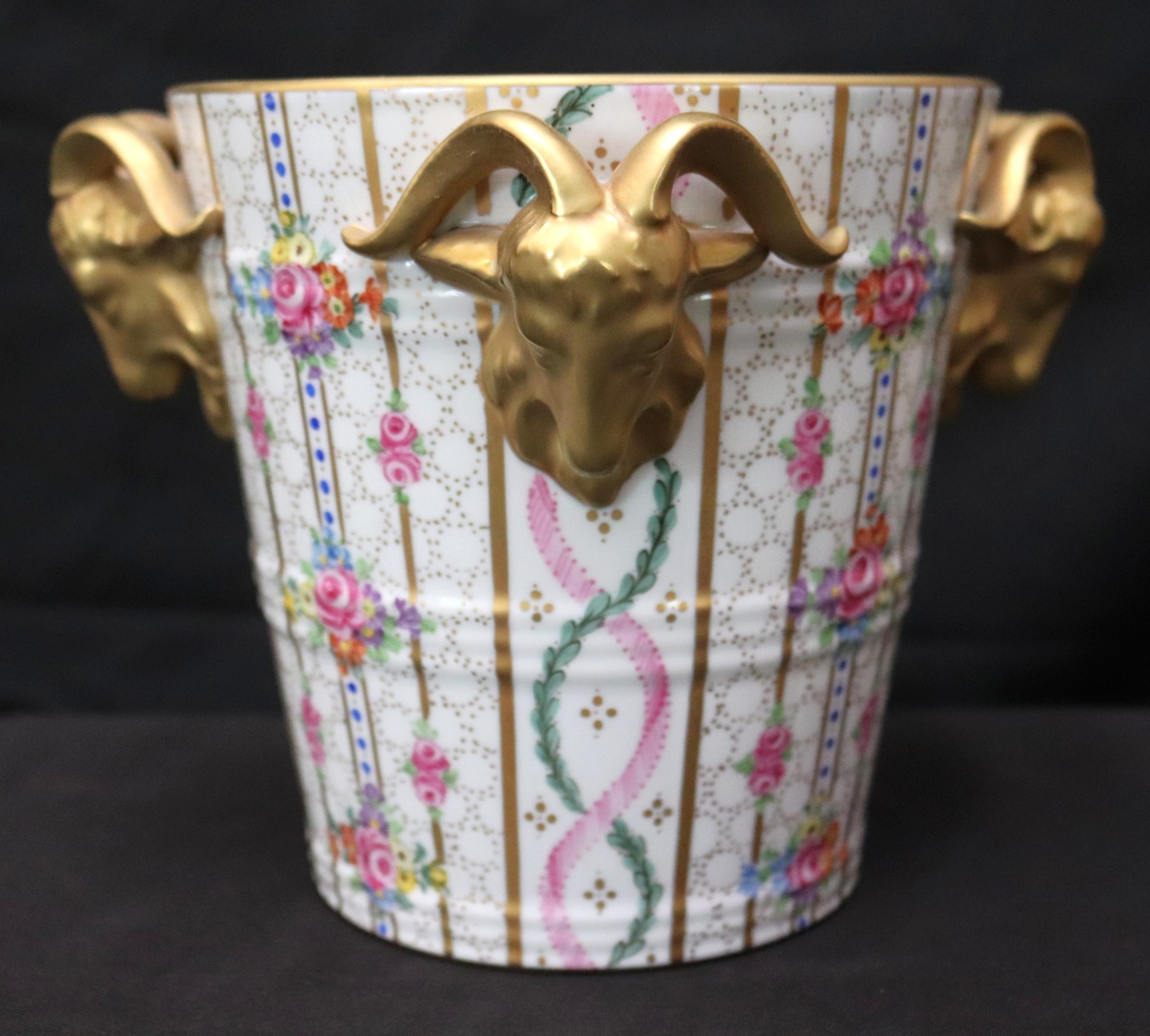 Dresden Porcelain Bucket With Floral Design And Rams Head Handle Detail ...