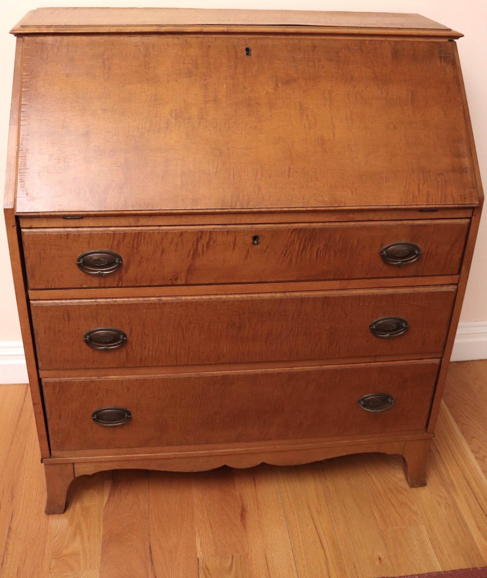 Vintage Wood Secretary Desk, Bird Eye Maple Drop Leaf #59968 ...