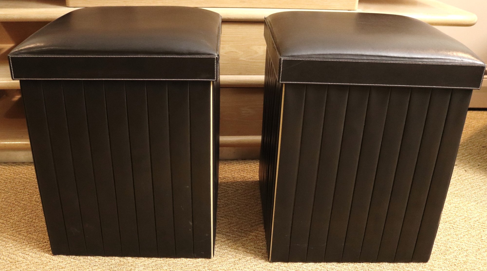 Pair Of Modern Black Leatherette Stools That Open For Storage #49839 ...