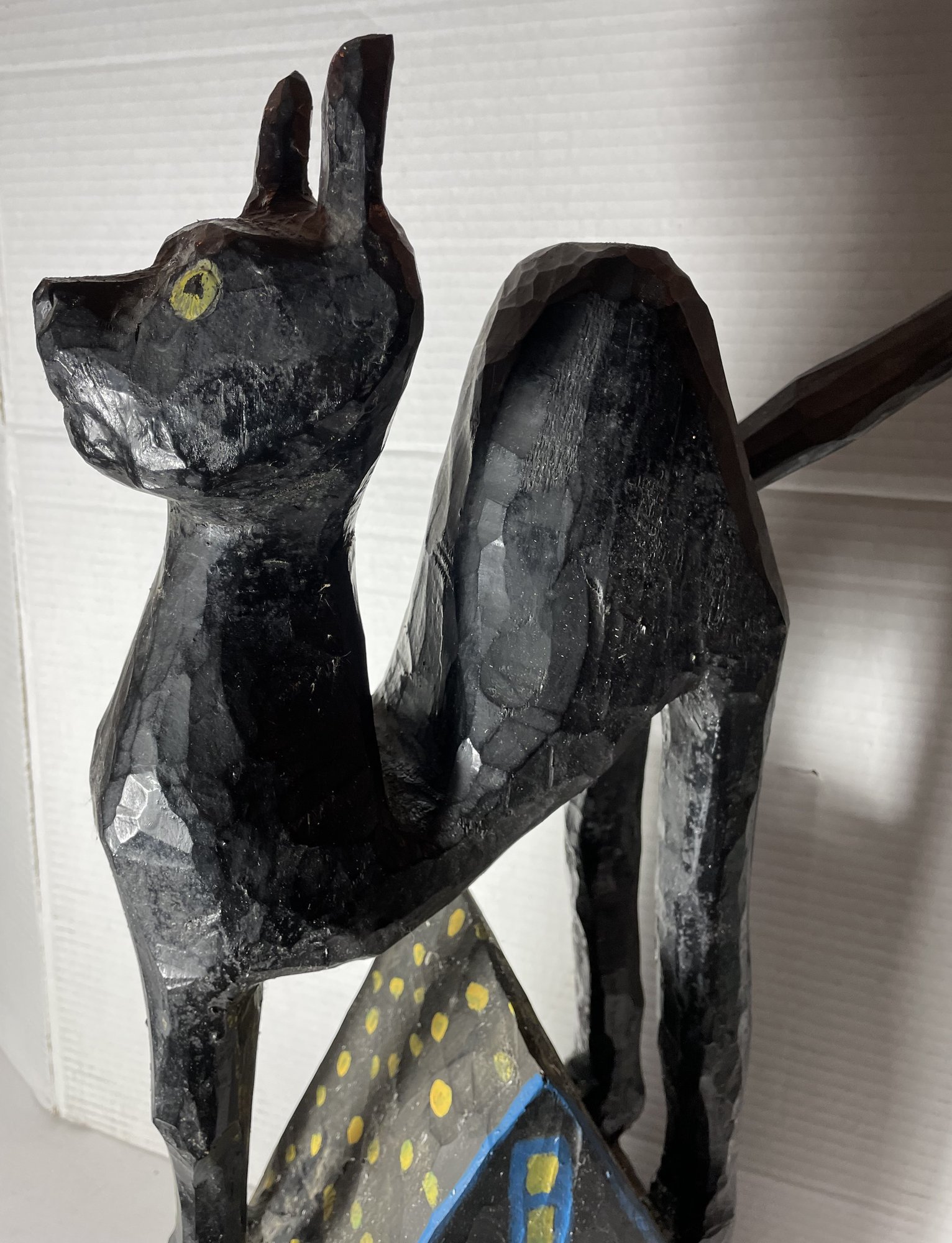 2002 BRADFORD NAUGLER Folk Art Wooden Black Cat Sculpture-SIGNED #20781 ...