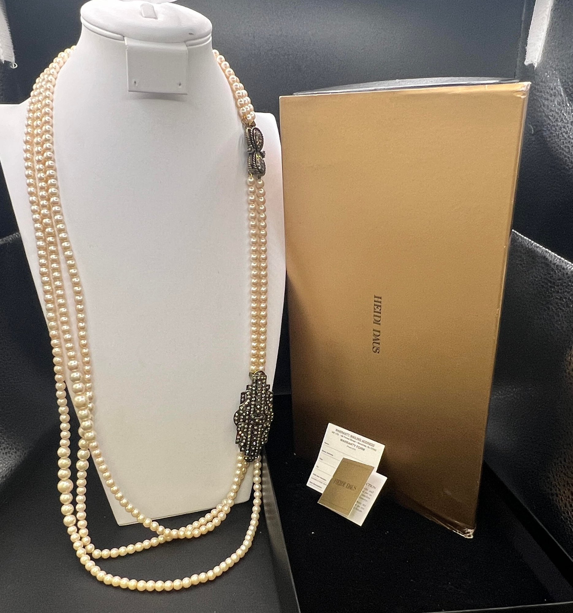 Heidi Daus Art Deco Style Triple Strand Faux Pearl Necklace In Original
