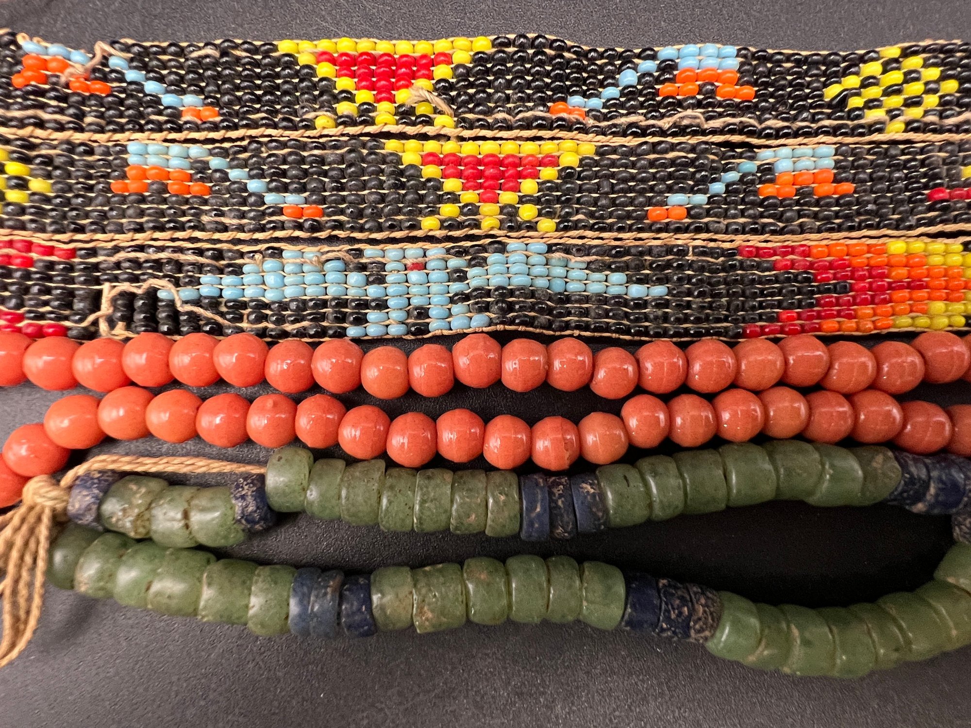 (3) Antique Native American Beaded Strands Coral, Jade, Lapis Lazuli ...