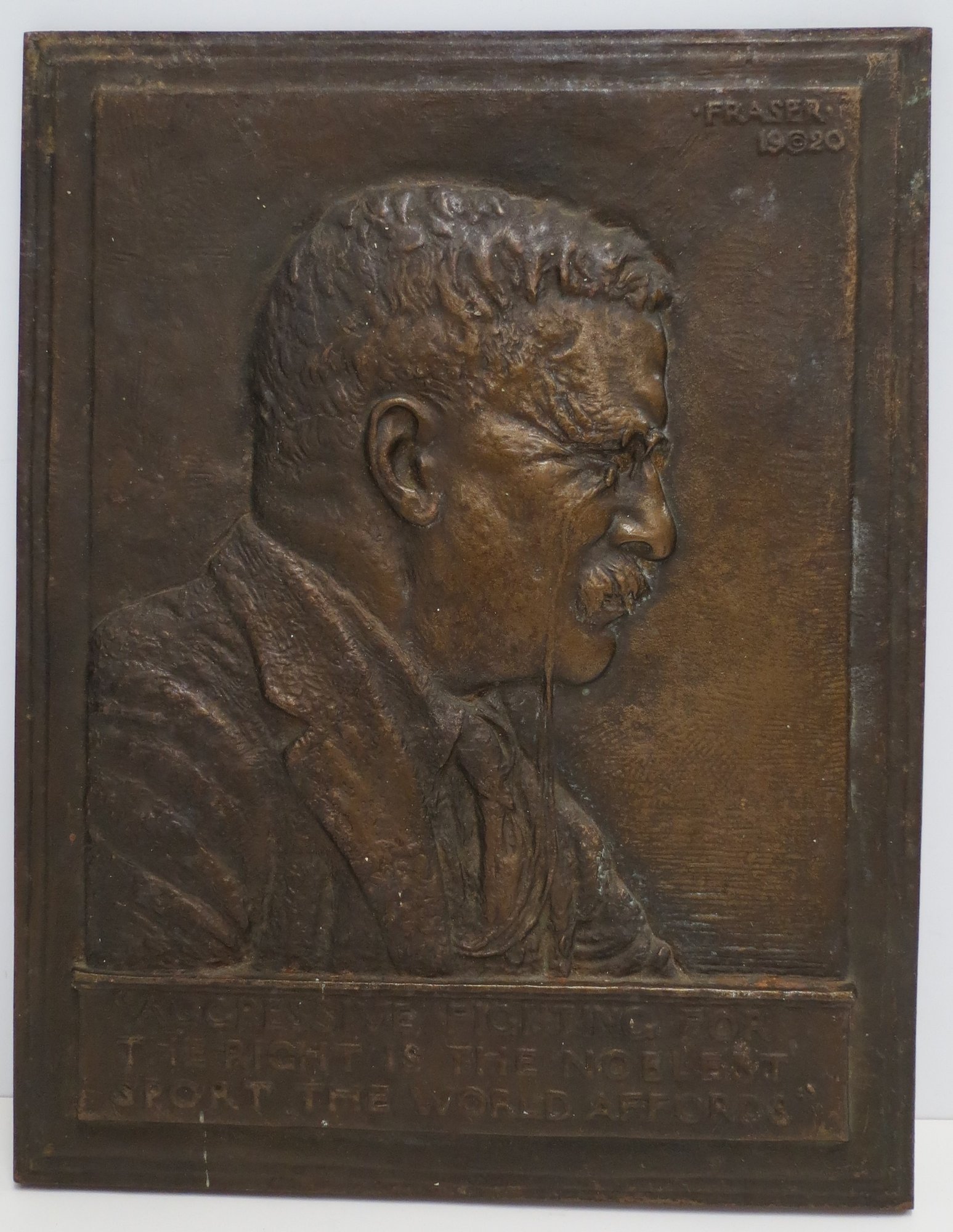 1920 JAMES FRASIER Bronze Plaque Of THEODORE ROOSEVELT #17290 ...