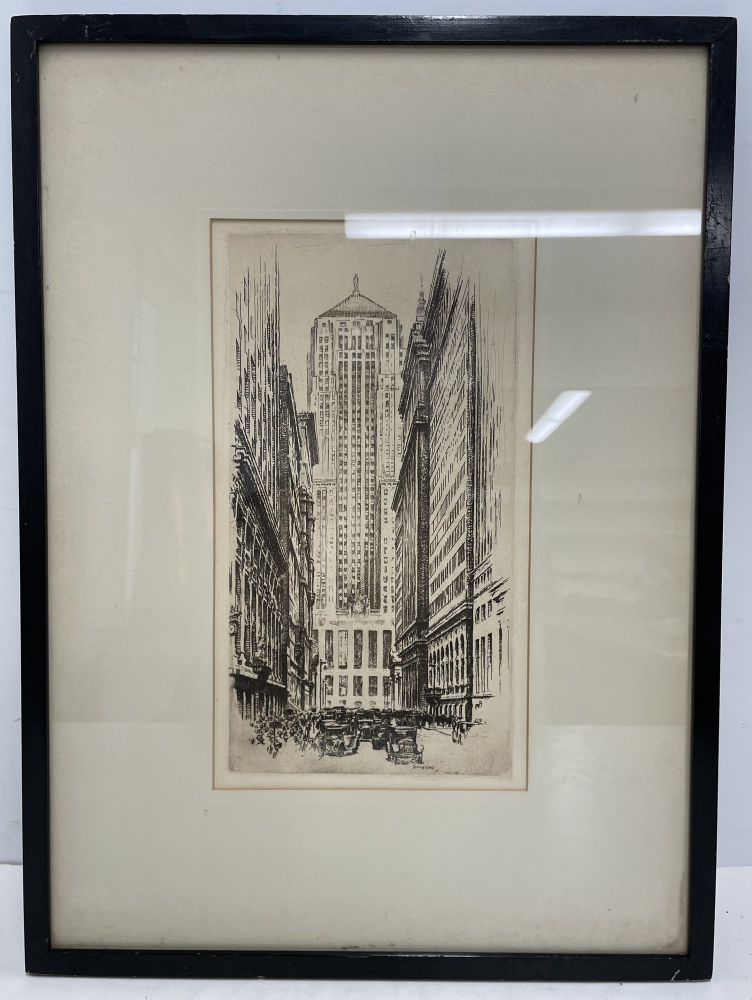 Framed OTTO SCHNEIDER Etching CHICAGO BOARD OF TRADE BUILDING-Signed ...