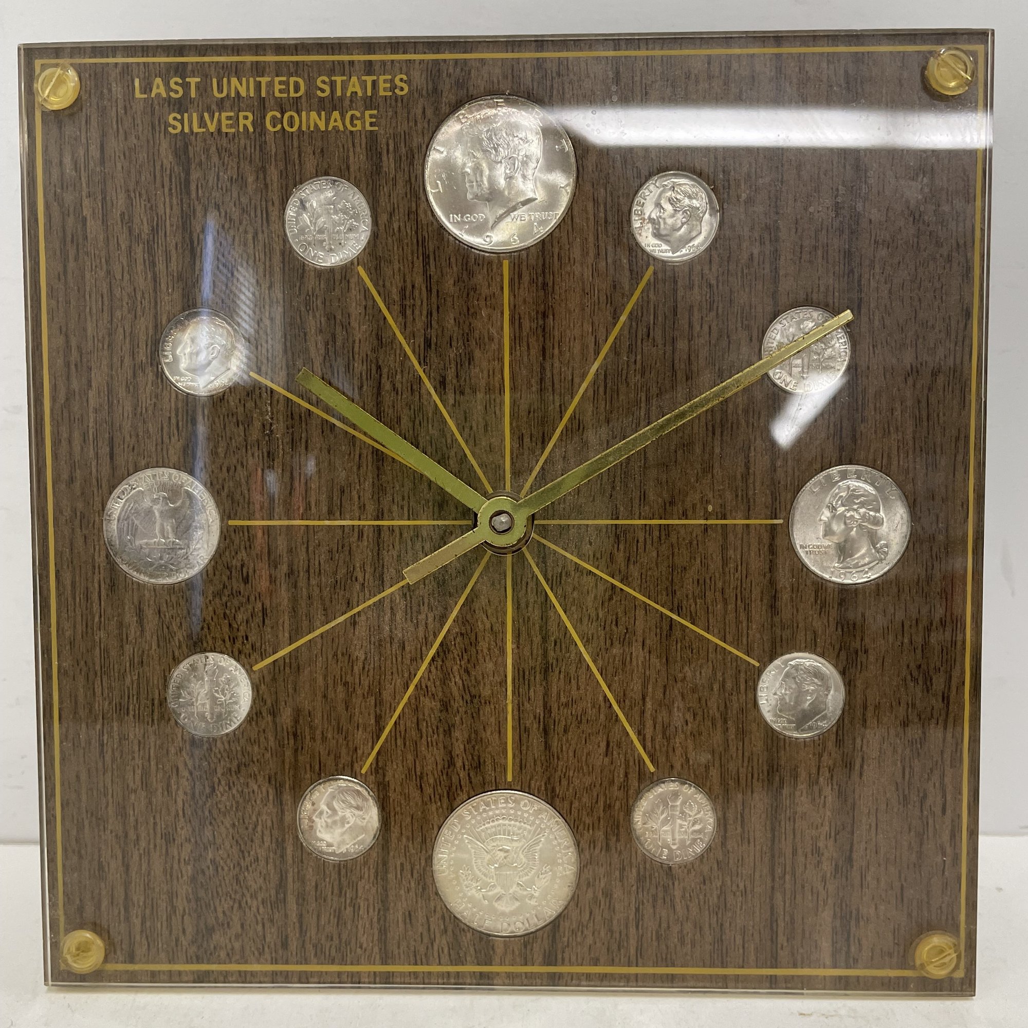 1964 Silver Coin Desk Clock #20736 | Auctionninja.com