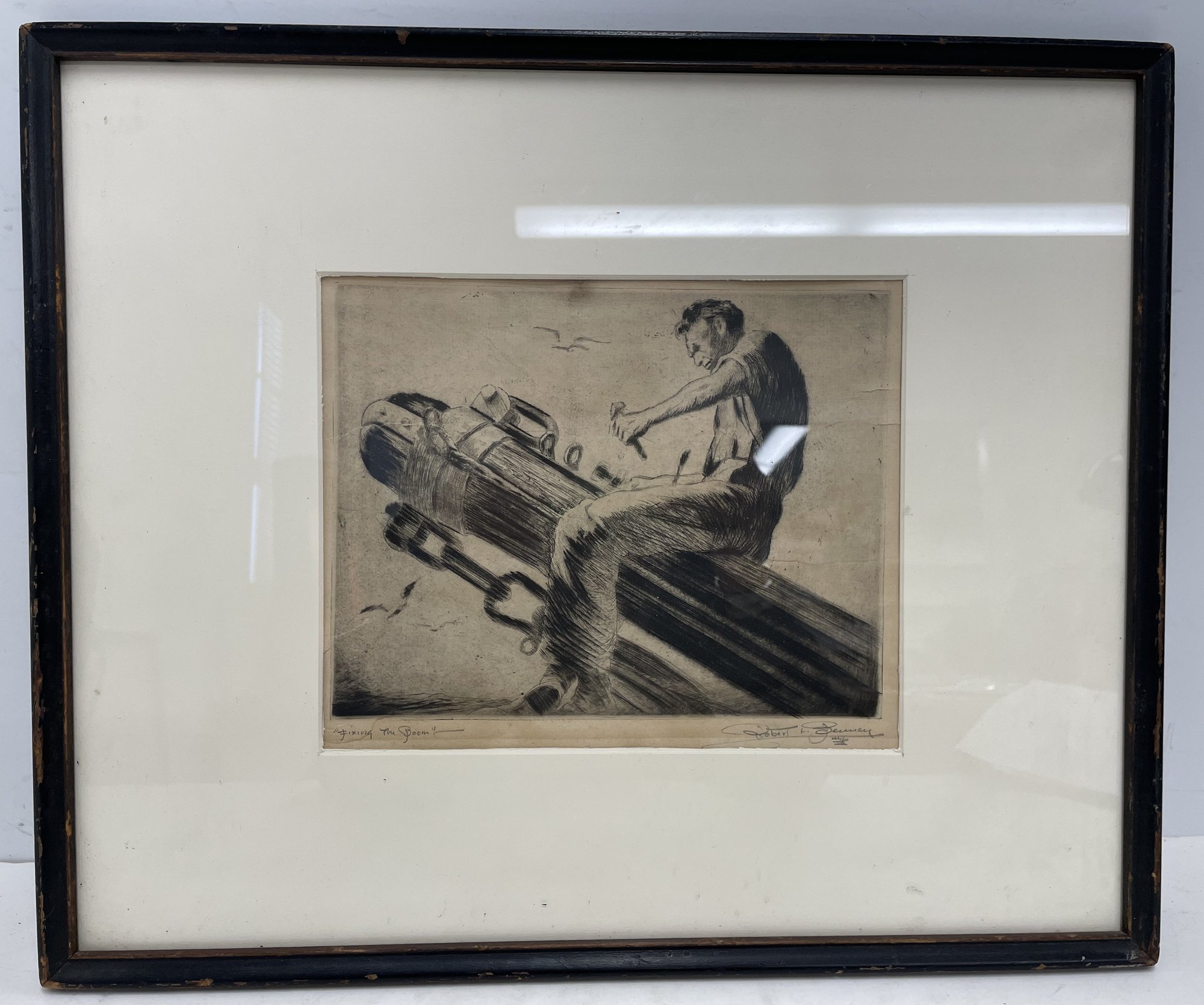 Vintage ROBERT L. BENNEY Signed Etching FIXING THE BOOM #21163 ...