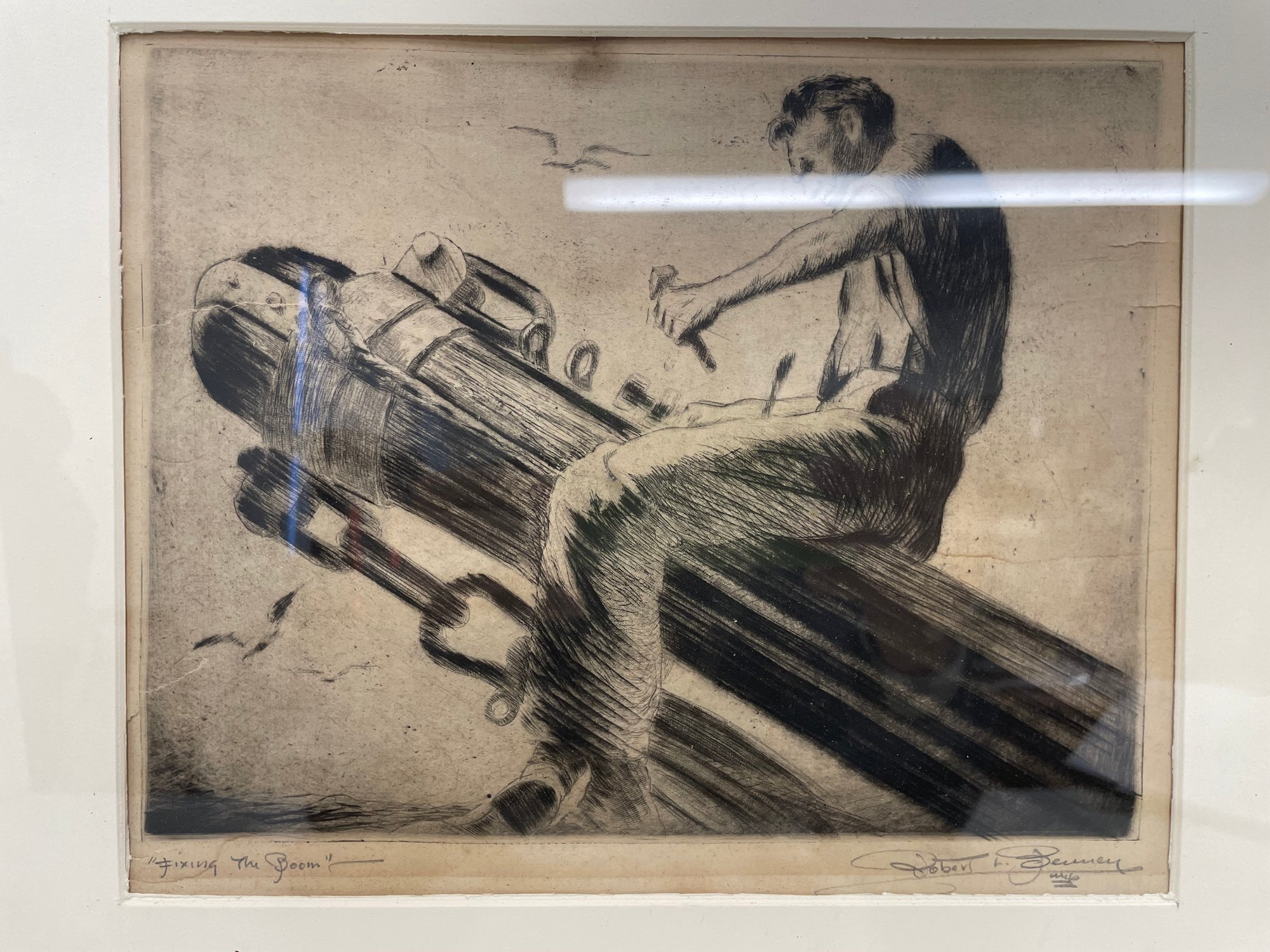 Vintage ROBERT L. BENNEY Signed Etching FIXING THE BOOM #21163 ...