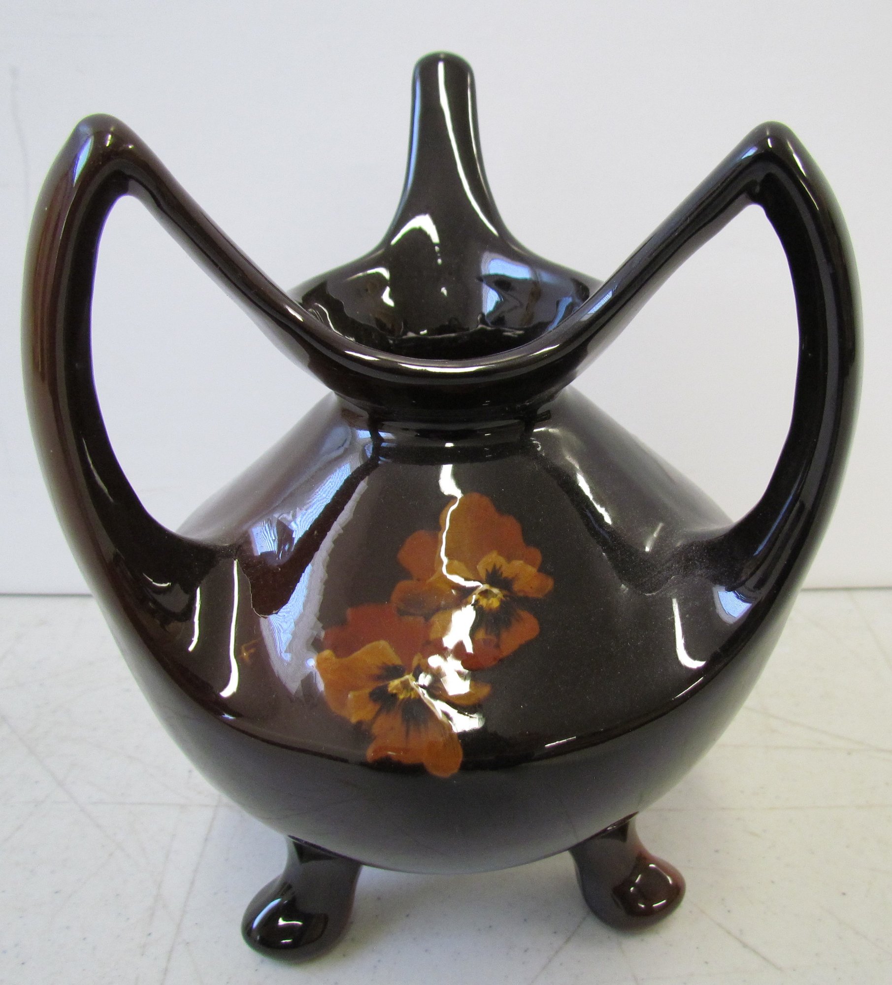 Vintage WELLER Pottery Brown Three Legged Vase #11926 | Auctionninja.com