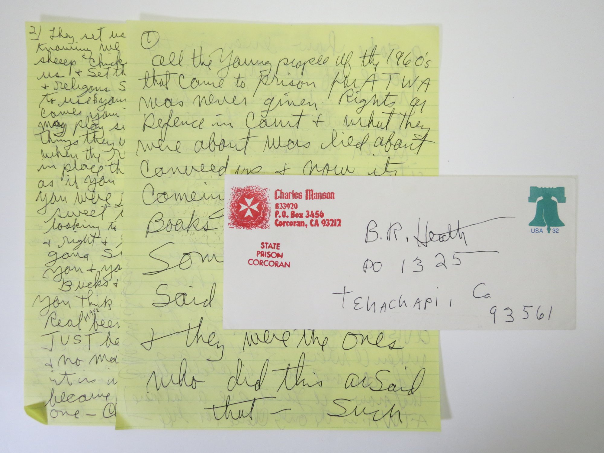 Charles Manson Two Page Handwritten Letter With Postal Cover #15948 ...