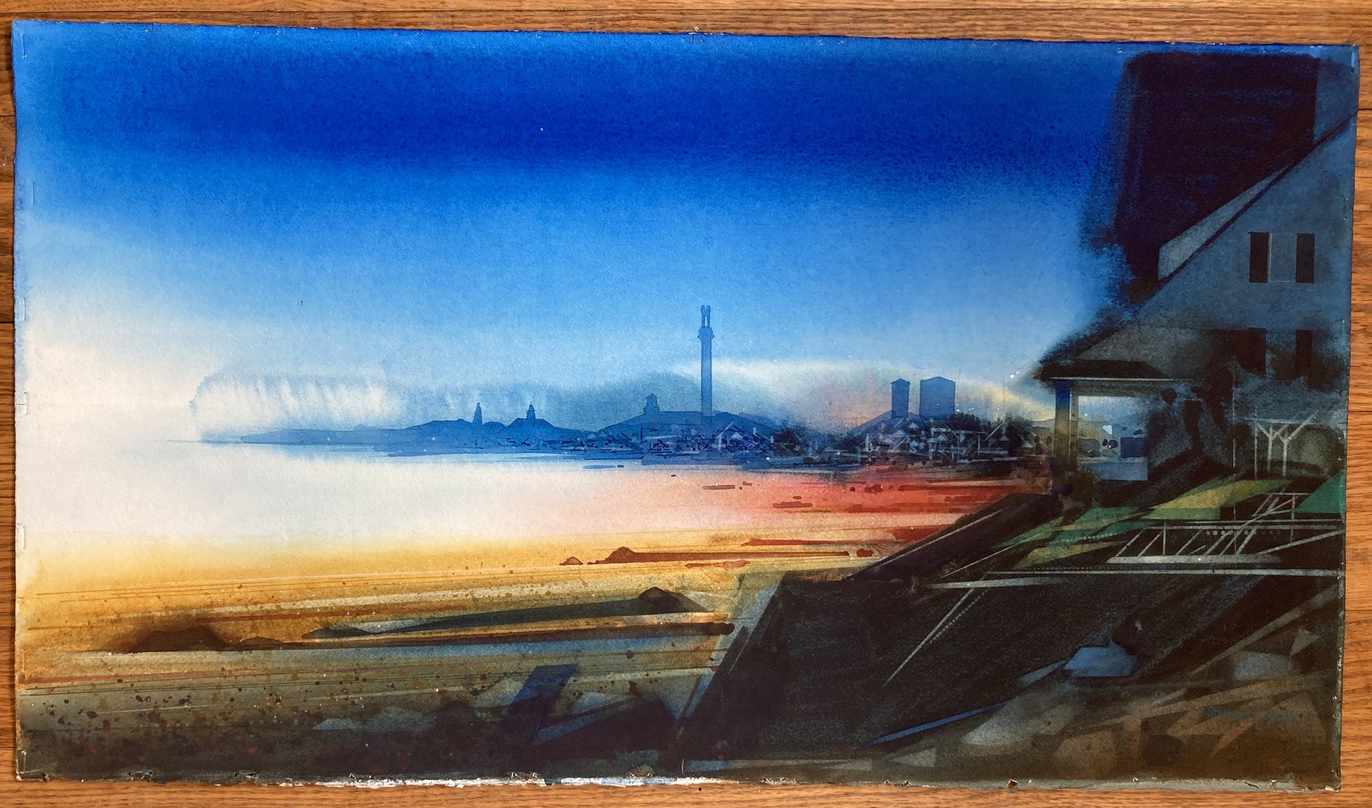 1987 DONALD STOLTENBERG Signed Watercolor Painting PROVINCETOWN LIGHT ...