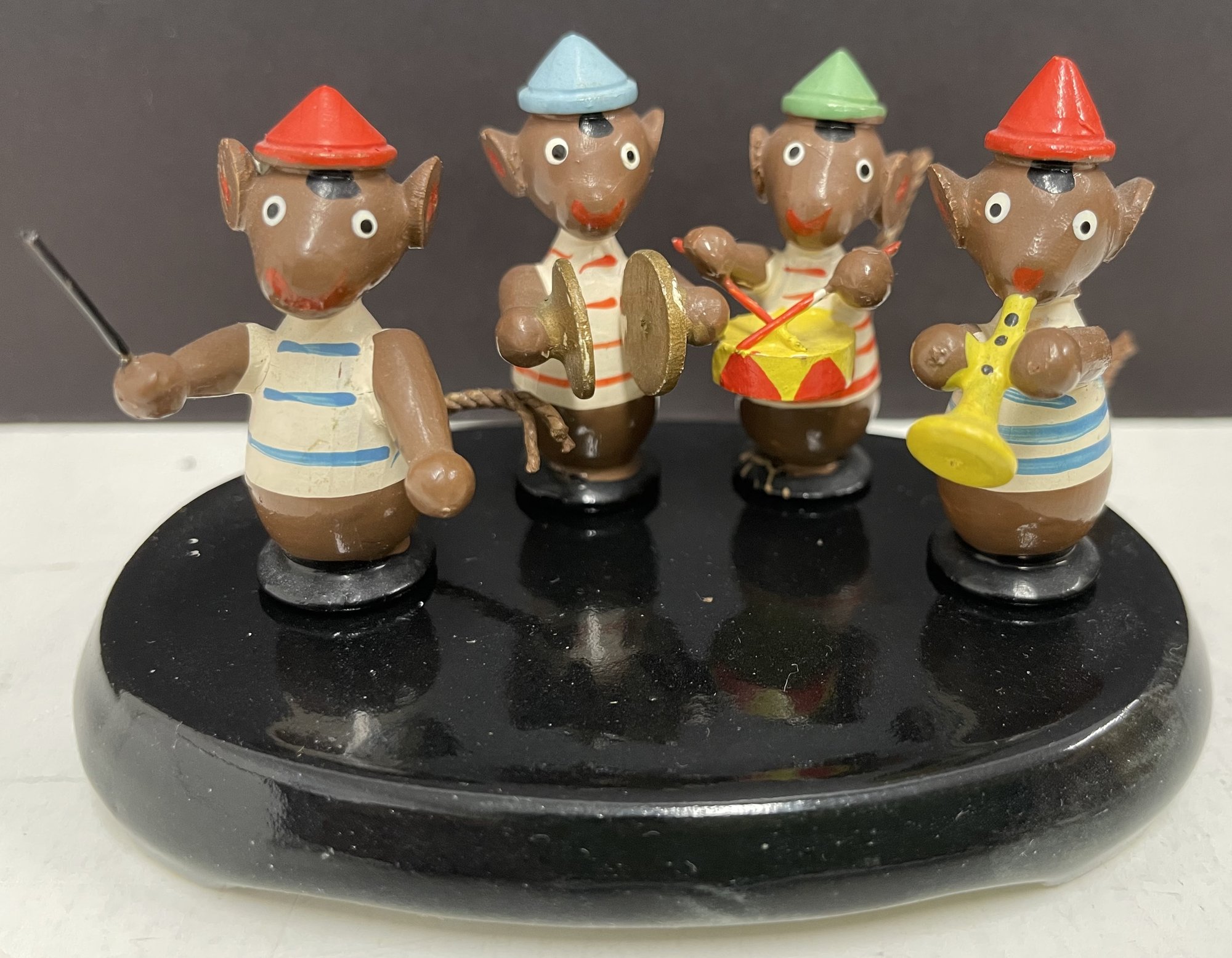 Set Of (4) Vintage Miniature Wooden Mice Playing Instruments-Made In ...