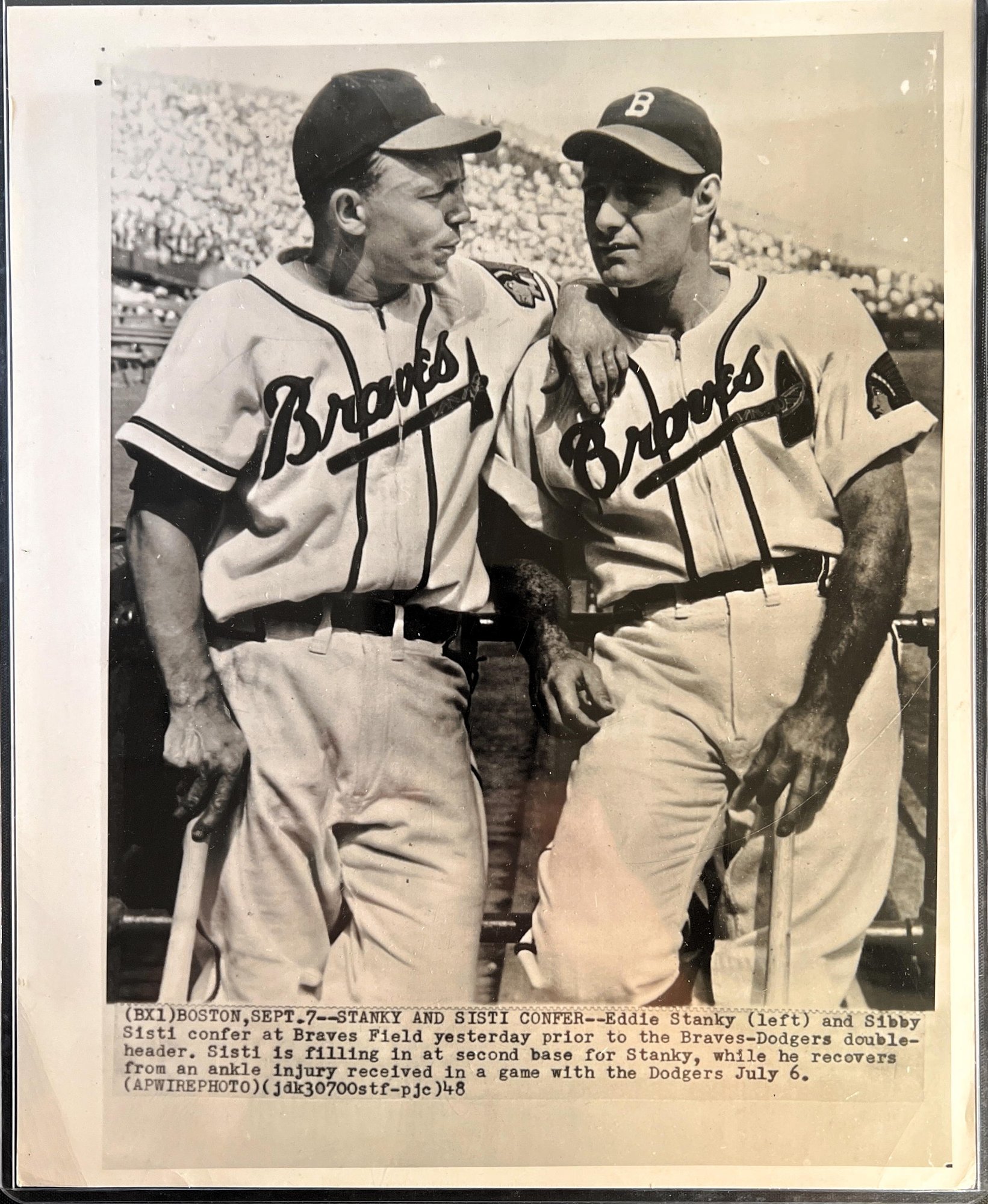 1948 Eddie Stanley Sibbi Sisti Boston Braves Baseball Wire Photo #5043 ...