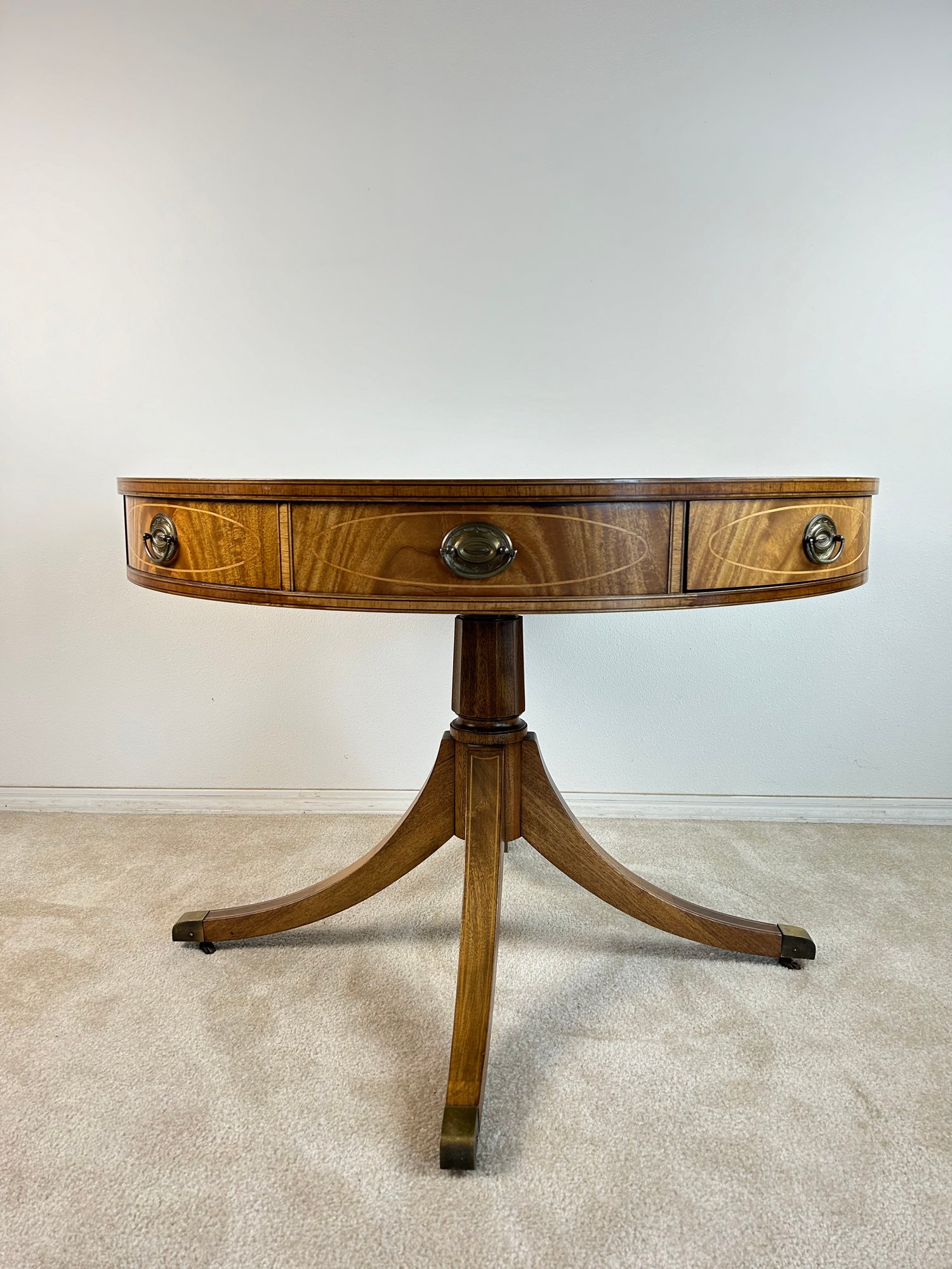 Wm. Berkey Furniture Co. Vintage Wood 4 Drawer Leather Top Drum Table ...