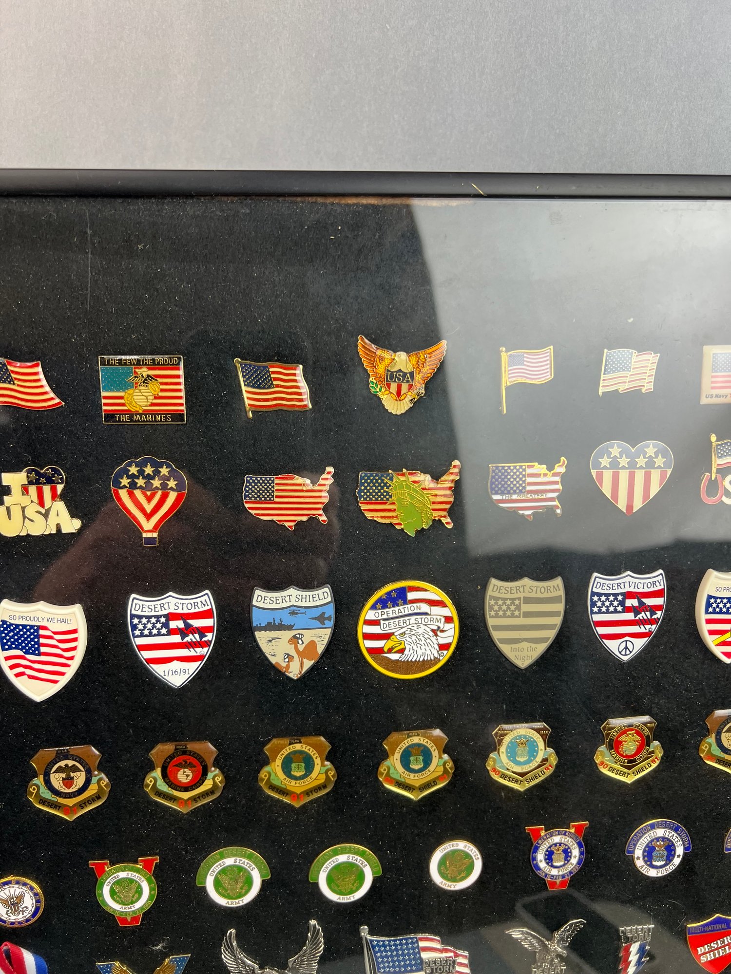 Framed Military Pin Collection USMC Army USN USAF And Campaign Pins ...