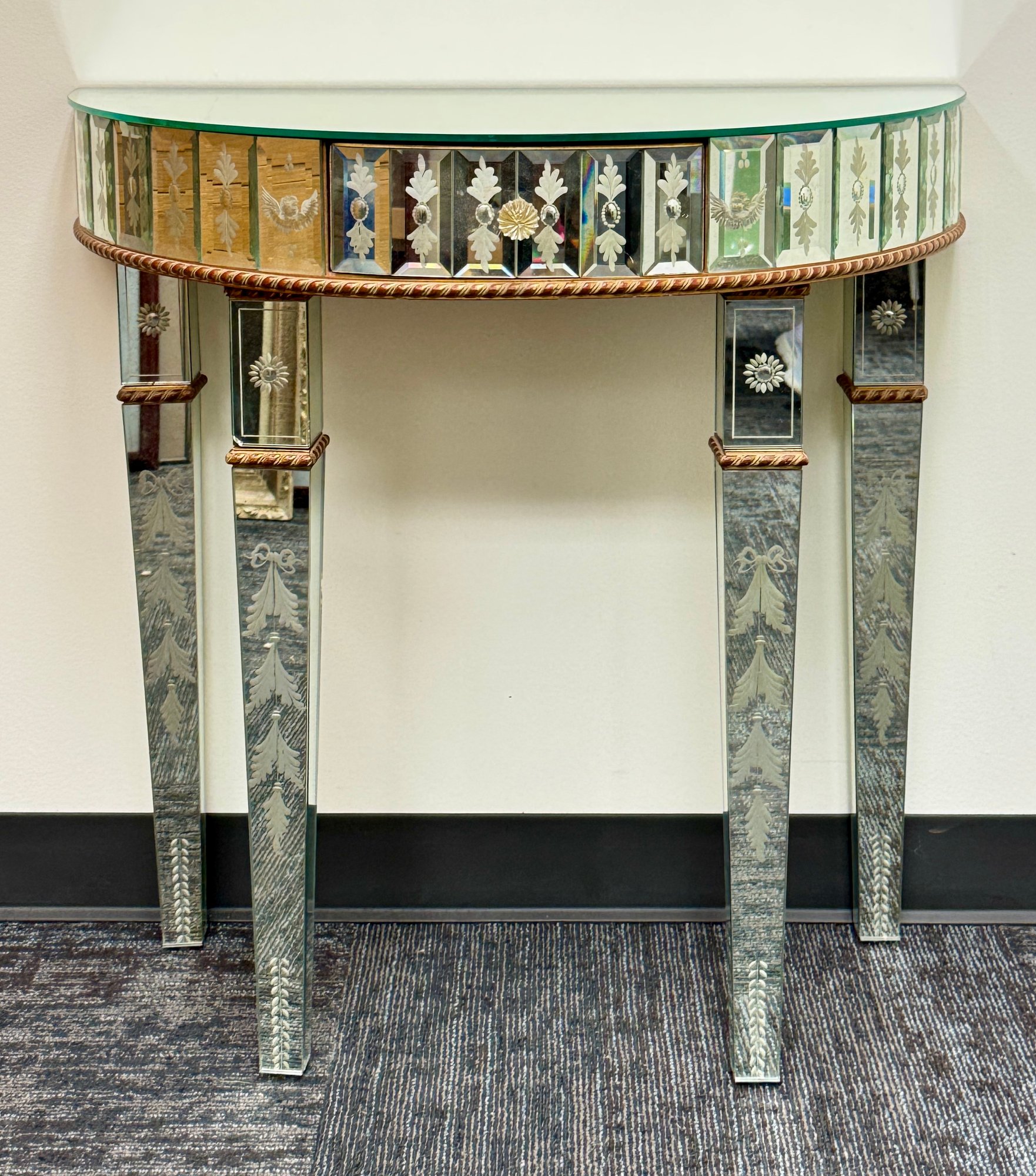 Venetian Glass Mirrored Half Moon Mirrored Vanity-read Description ...