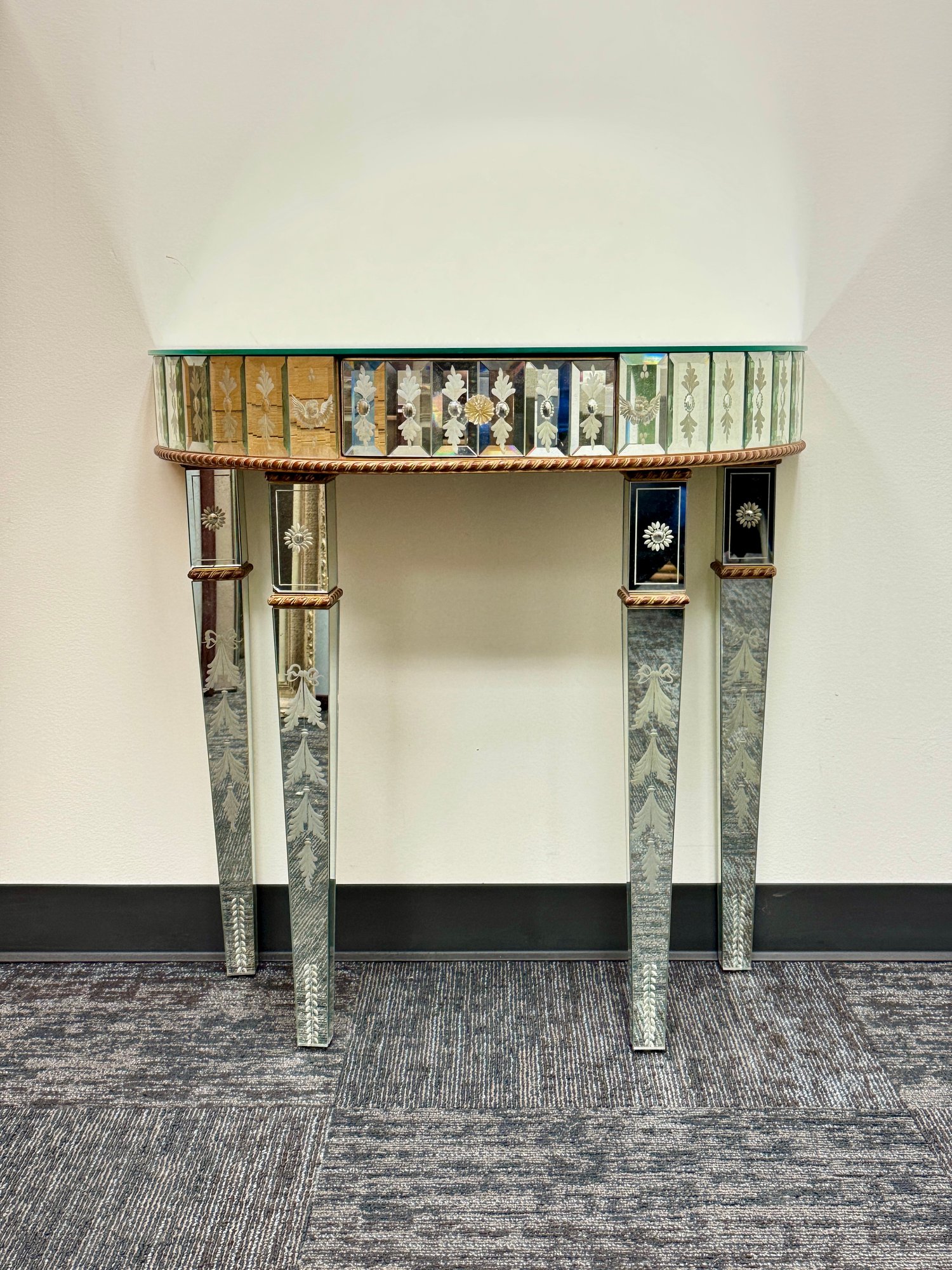 Venetian Glass Mirrored Half Moon Mirrored Vanity-read Description ...